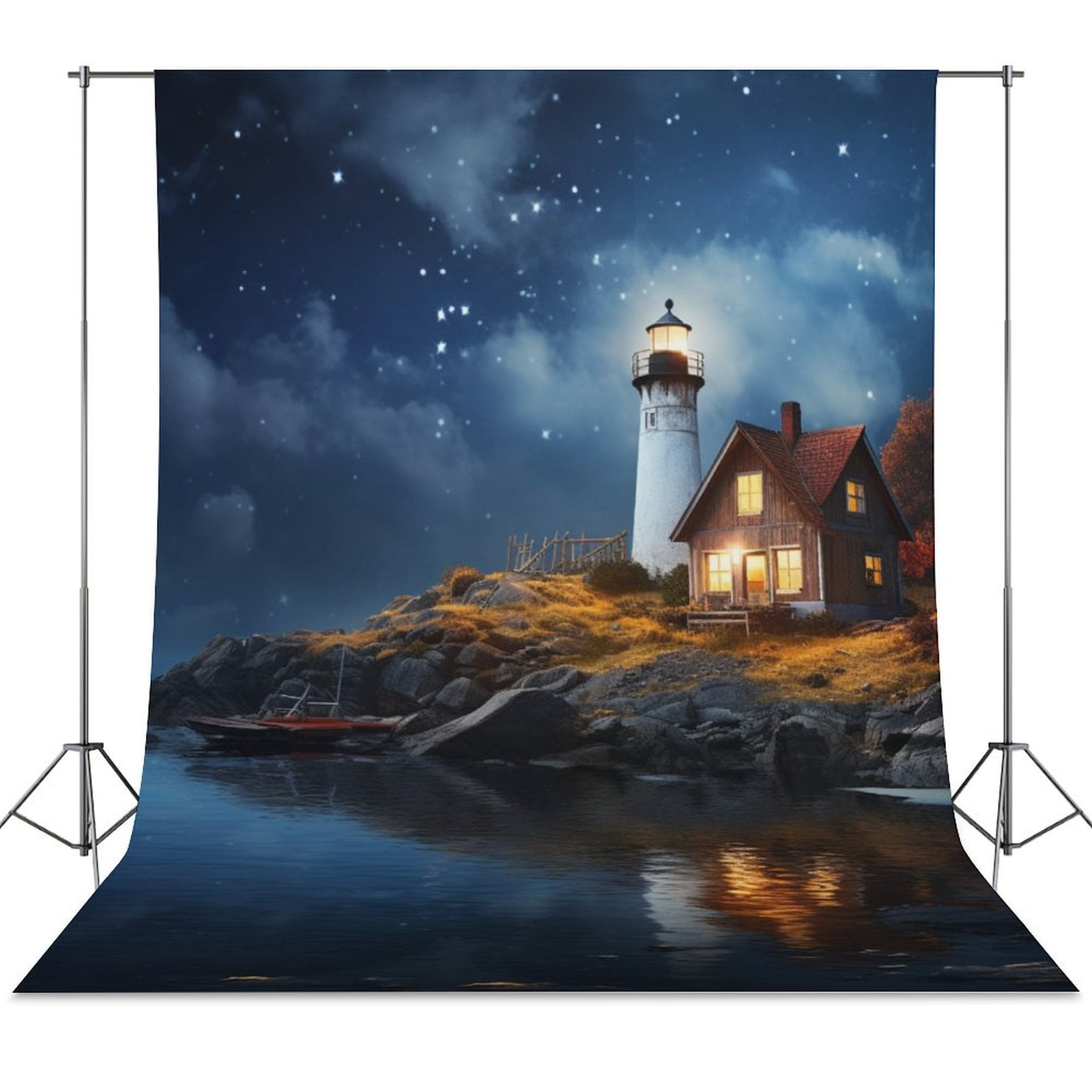 Lighthouse Sunrise Coast Scenery Pale Blue Tan Spring Wall Backdrop ...