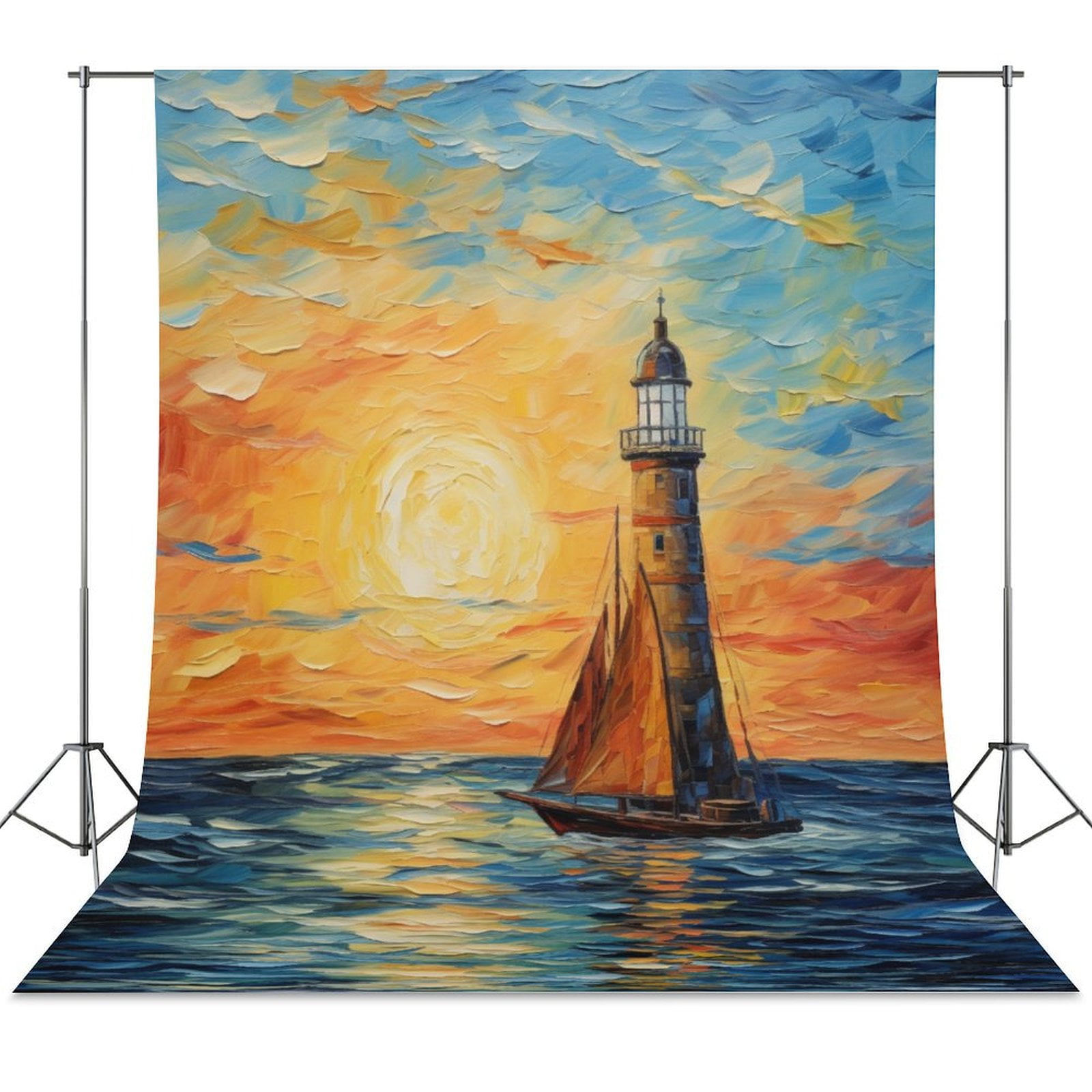 Lighthouse Sunrise Coast Scenery Pale Blue Tan Spring Wall Backdrop ...