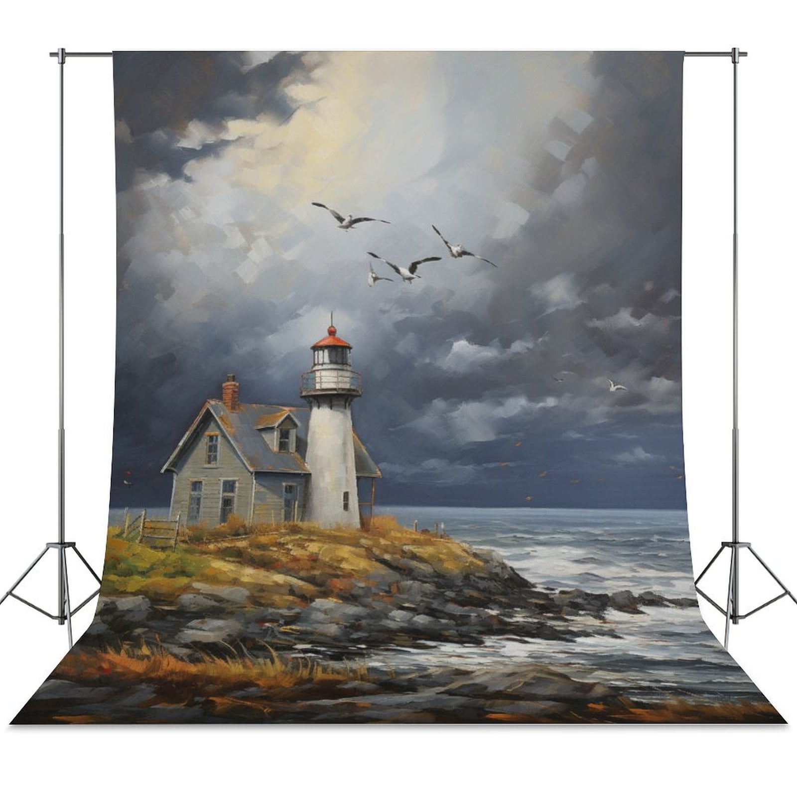 Lighthouse Sunrise Coast Scenery Pale Blue Tan Spring Wall Backdrop ...