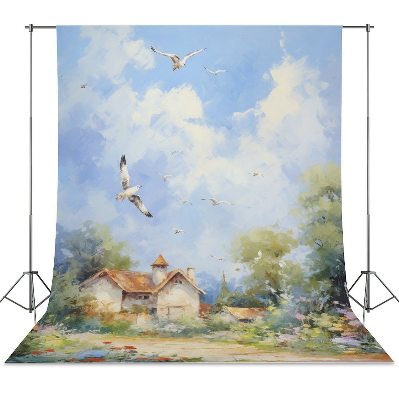 Lighthouse Sunrise Coast Scenery Pale Blue Tan Spring Wall Backdrop ...