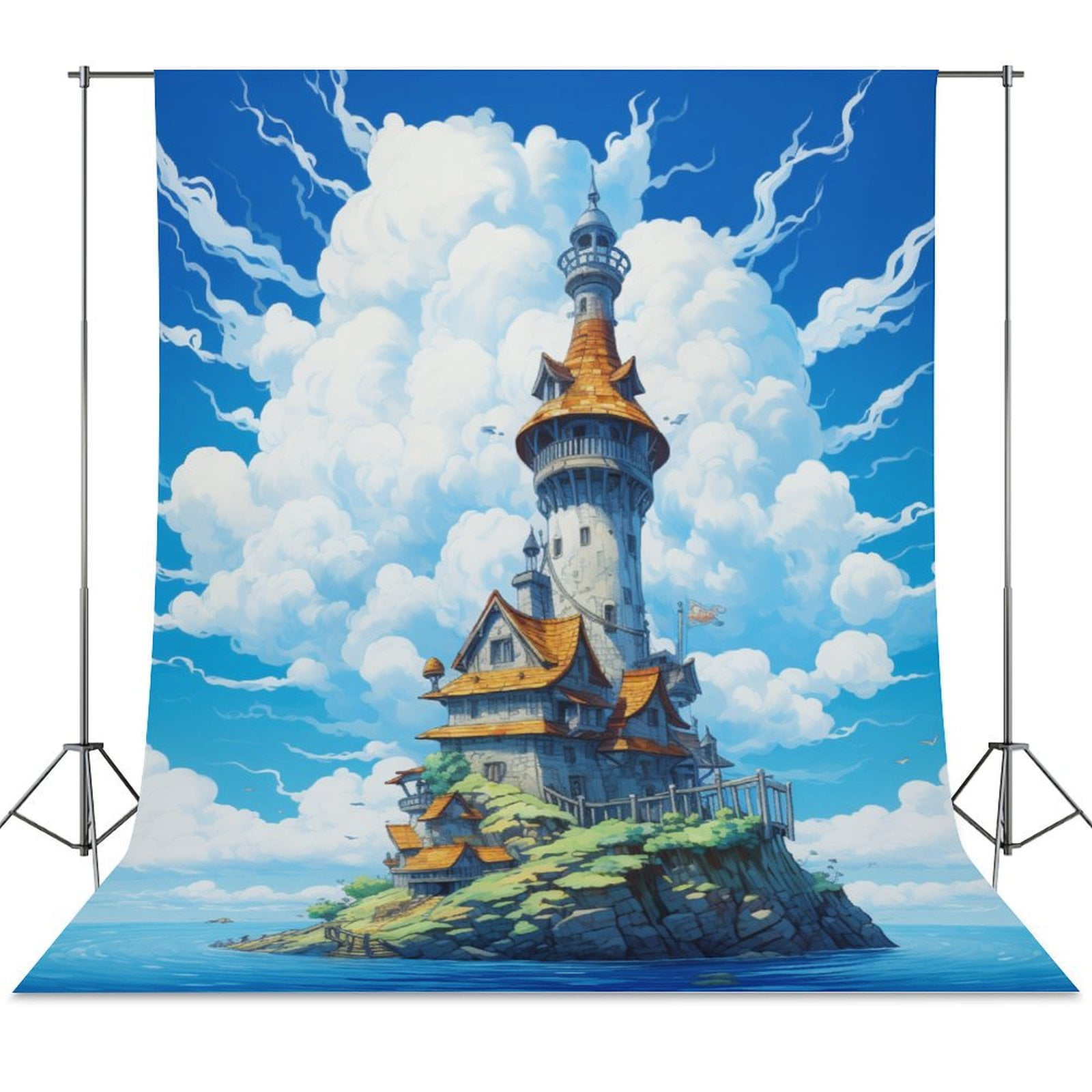 Lighthouse Sunrise Coast Scenery Pale Blue Tan Spring Wall Backdrop ...