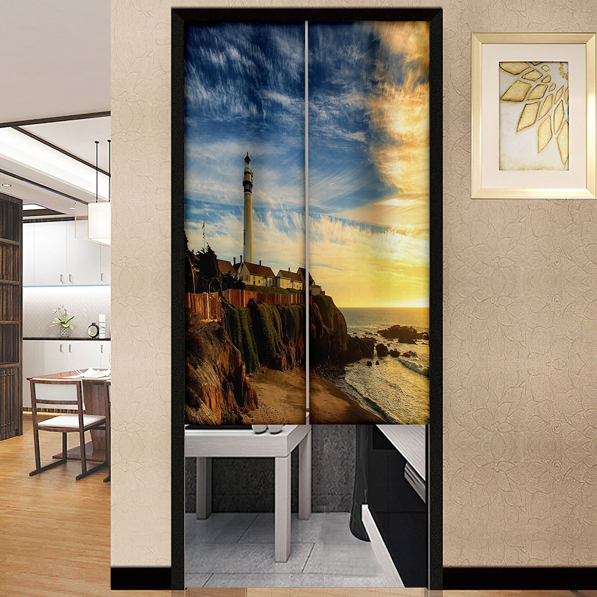 Lighthouse Sunrise Scenery Japanese Door Curtain Kitchen Partition ...