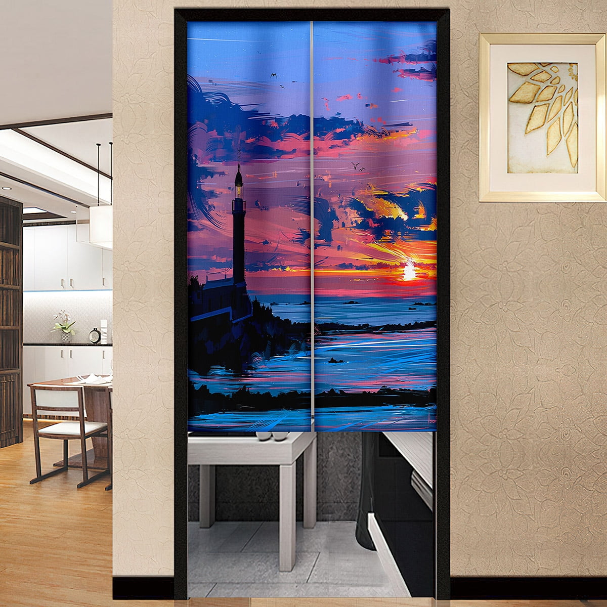 Lighthouse Sunrise Scenery Japanese Door Curtain Kitchen Partition ...