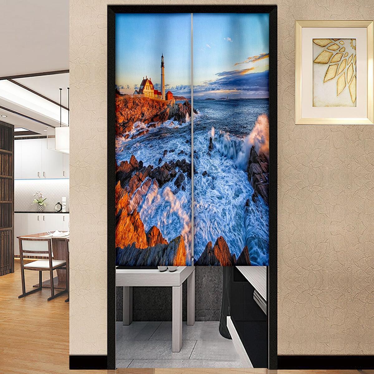 Lighthouse Sunrise Scenery Japanese Door Curtain Kitchen Partition ...