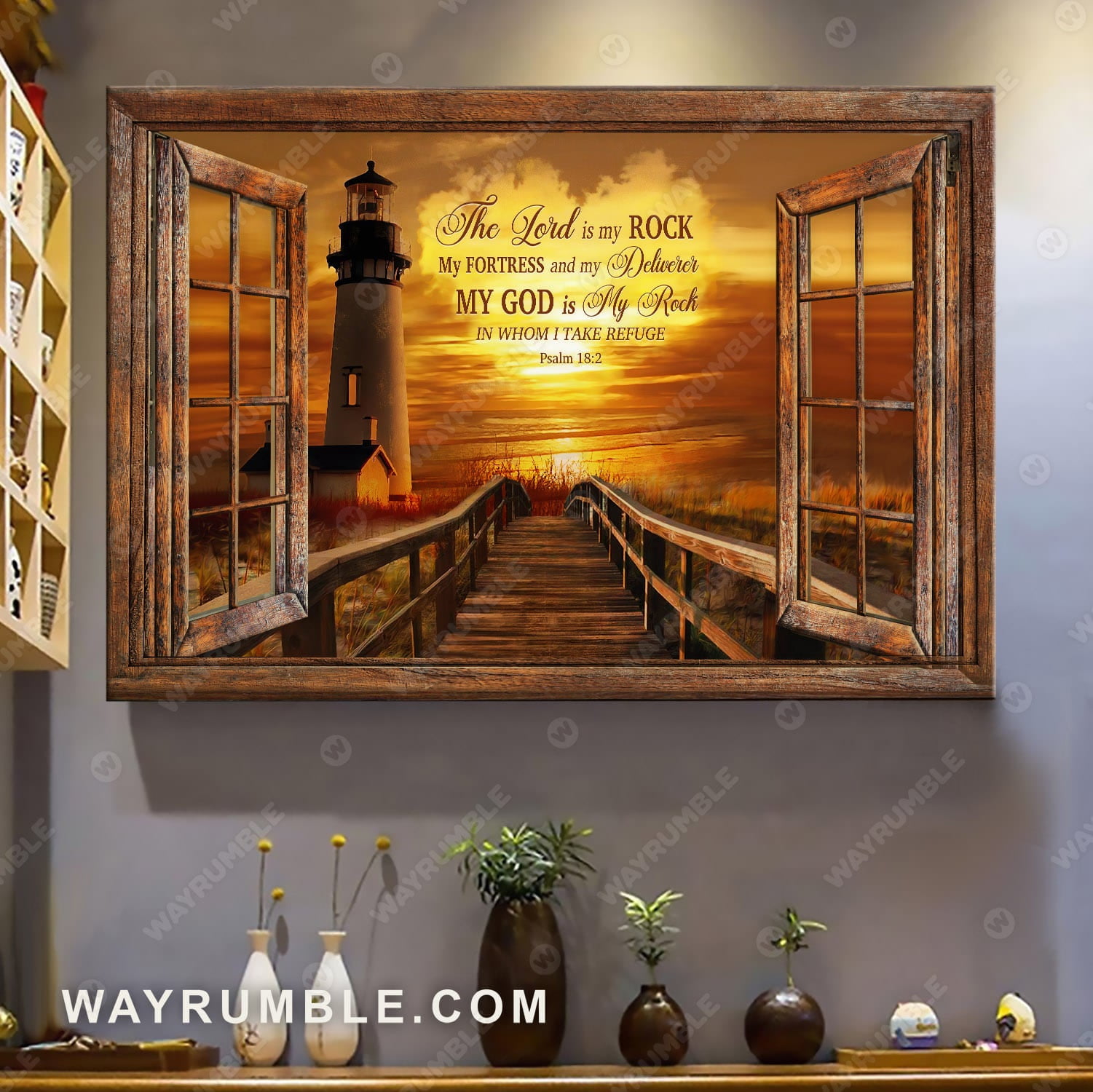 Lighthouse, Sunset painting, My God is my rock, In whom I take refuge ...