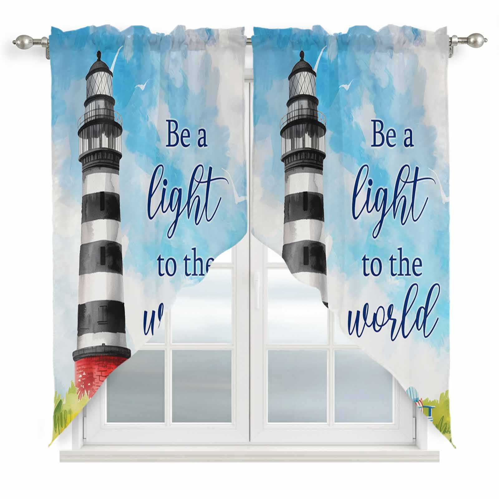 Lighthouse Swag Curtains Ocean Beach Abstract Summer Oil Painting Swag ...