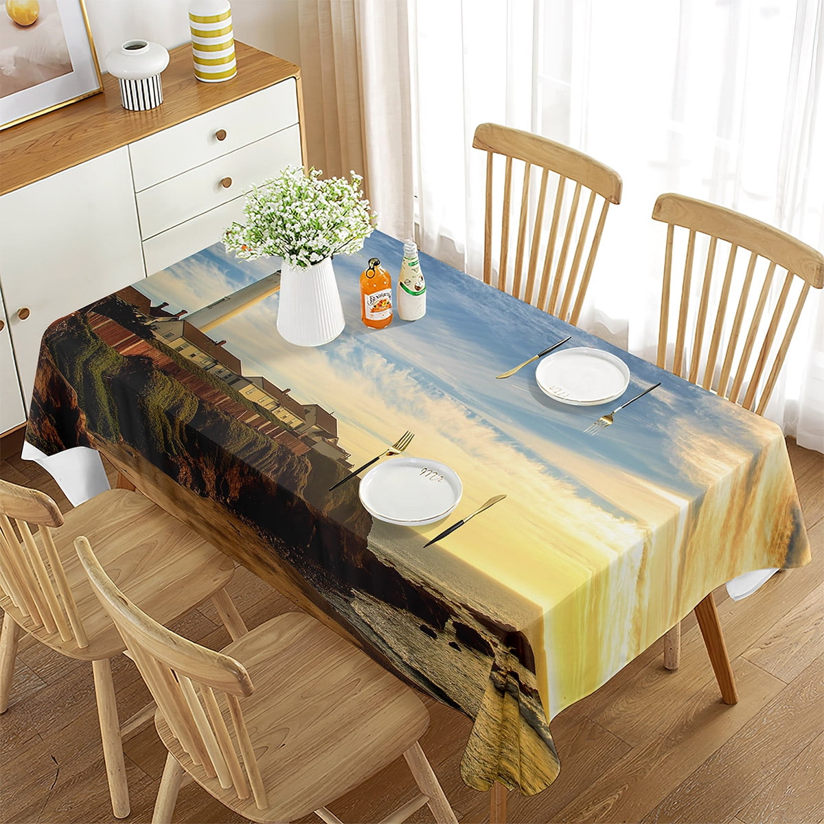 Lighthouse Tablecloth Sunset Sea Pattern Rectangle Table Cover for ...