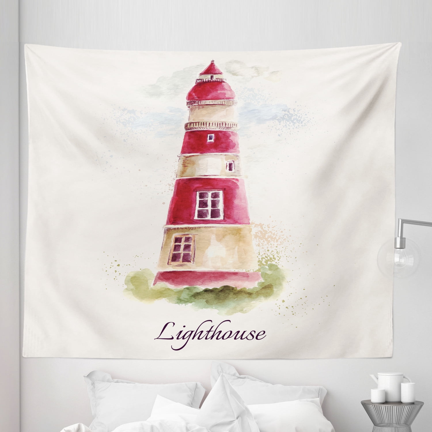 Lighthouse Tapestry, Watercolor Lighthouse Print Pastel Faded Vintage ...