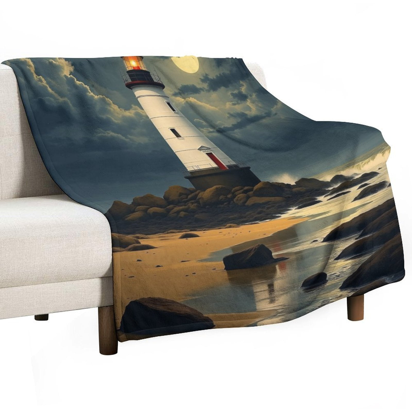 Lighthouse Under Moonlit Sky Blankets Bedroom Living Room Sofa Throw ...
