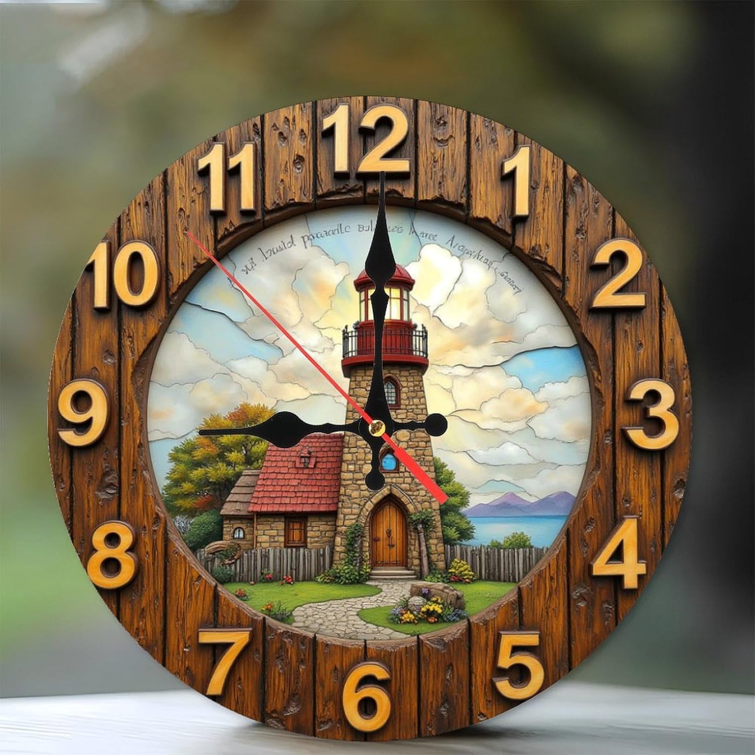 Lighthouse Wall Clock Rustic Home Decor Antique Style10-Inch Wooden Wall Clock, Silent Movement ...
