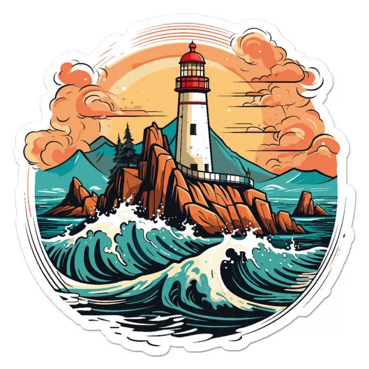 Lighthouse Waves Sticker Indoor Outdoor Phone Decal Water Bottle ...