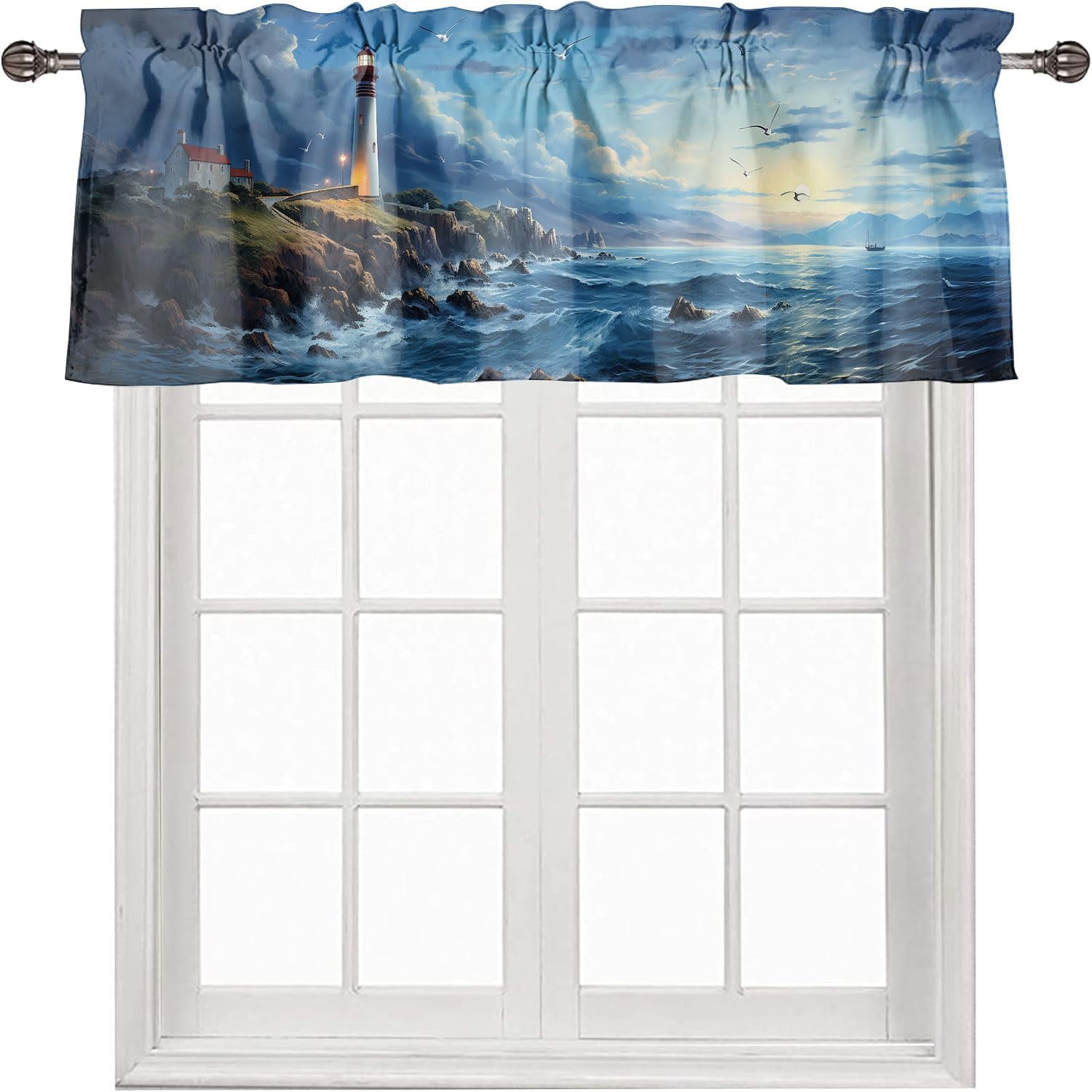 Lighthouse Window Curtain Valances Tropical Ocean Seascape Landscape ...