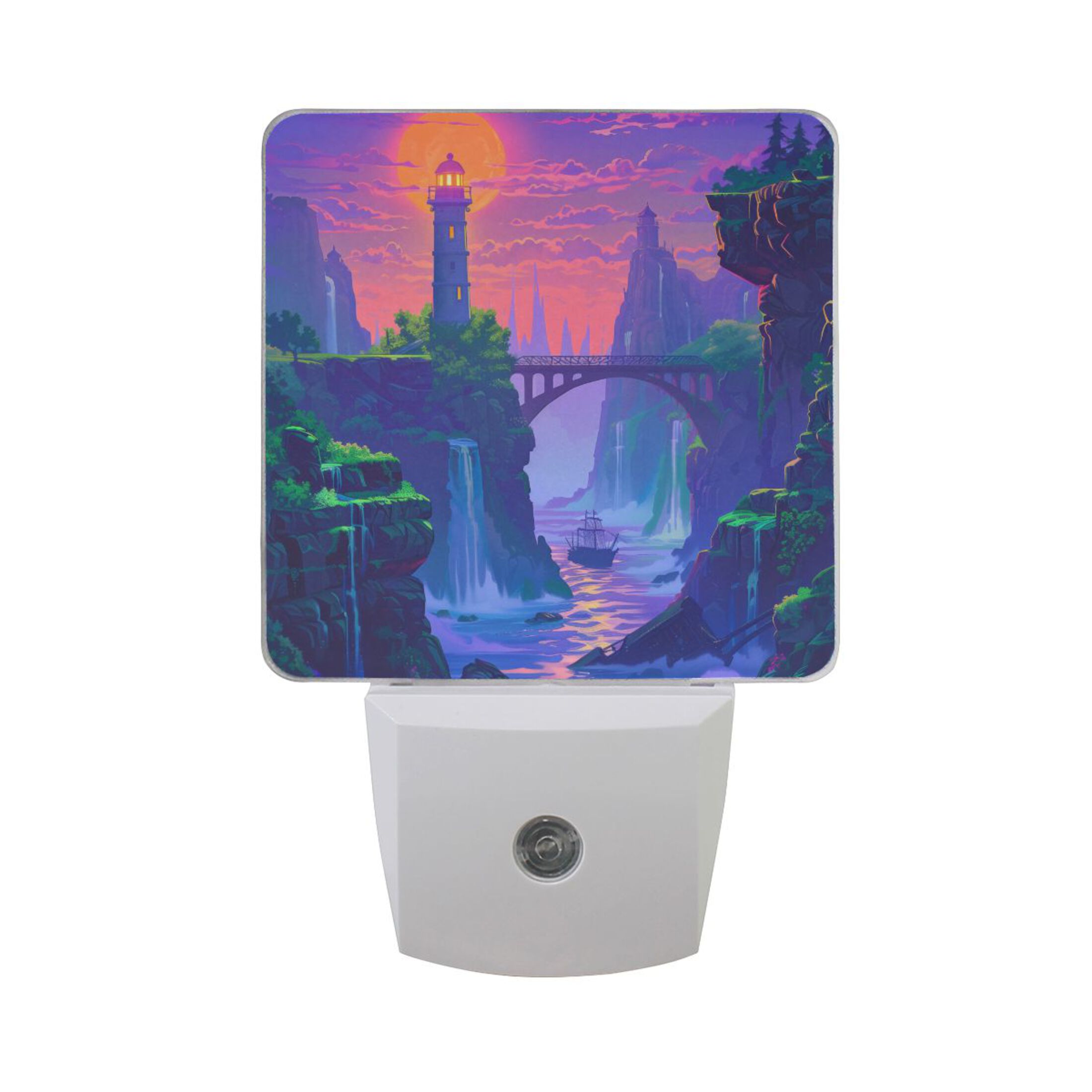 Lighthouse and Bridge on Sunset Night Light 2 Pack LED Nightlight Plug ...