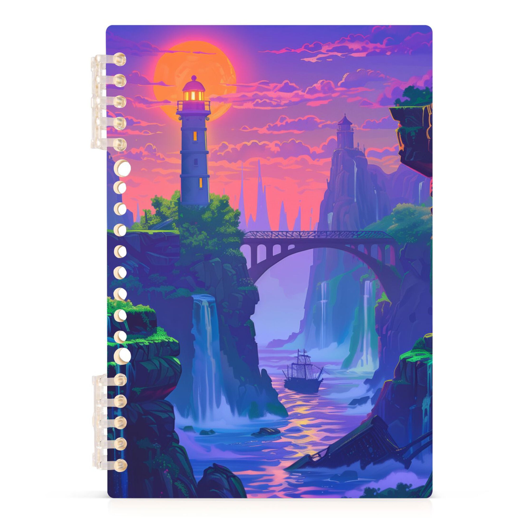 Lighthouse and Bridge on Sunset Notebooks 1-subject Journal 60 Sheets ...