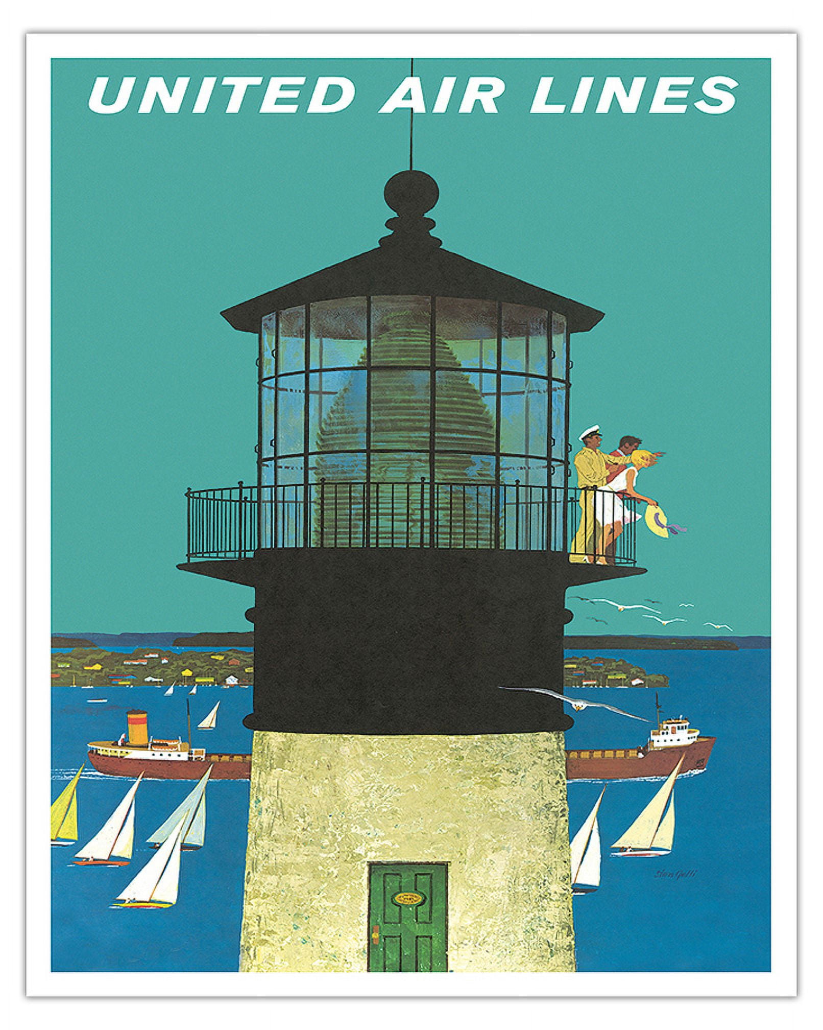 Lighthouse and Sailboats - United Air Lines - Vintage Airline Travel ...