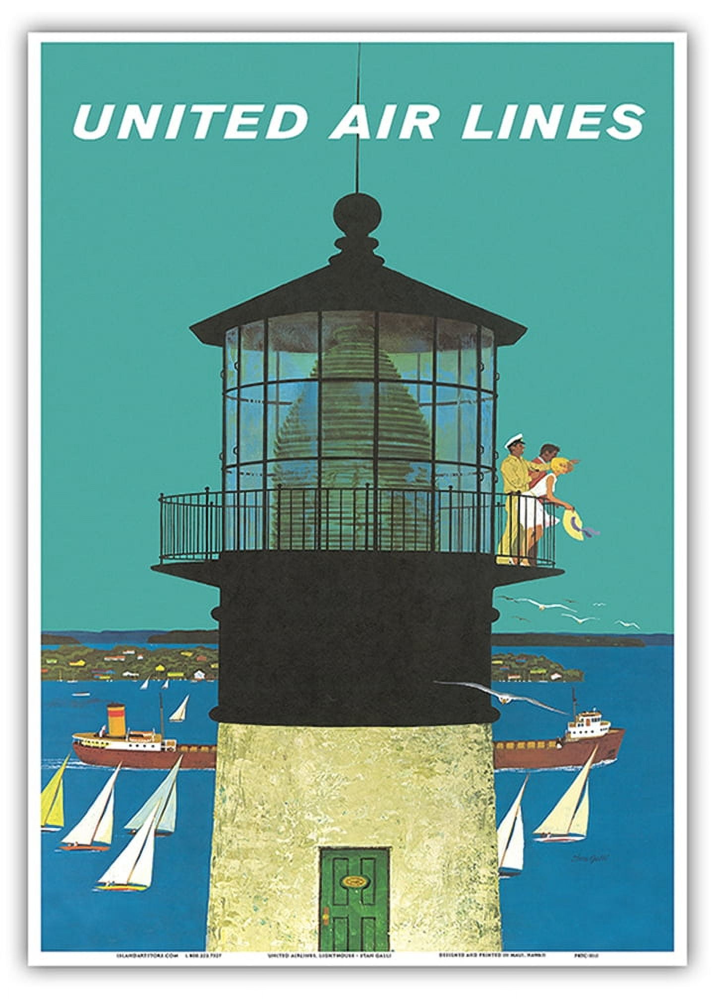 Lighthouse and Sailboats - United Air Lines - Vintage Airline Travel ...
