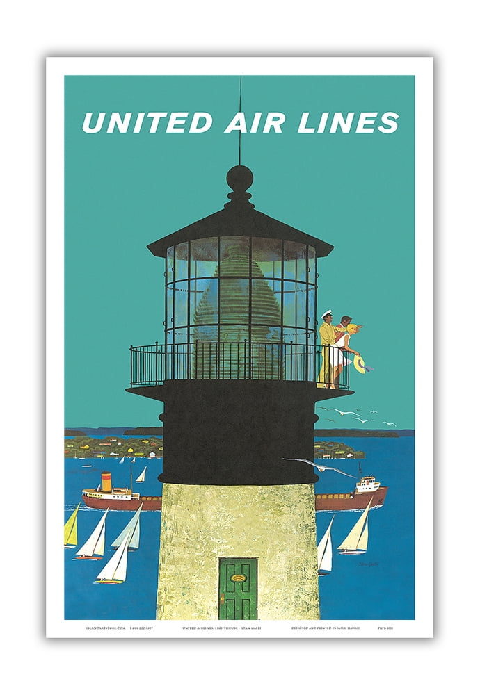 Lighthouse and Sailboats - United Air Lines - Vintage Airline Travel ...