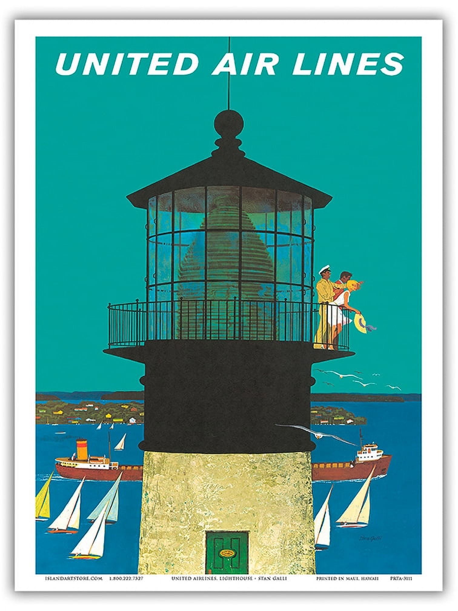 Lighthouse and Sailboats - United Air Lines - Vintage Airline Travel ...