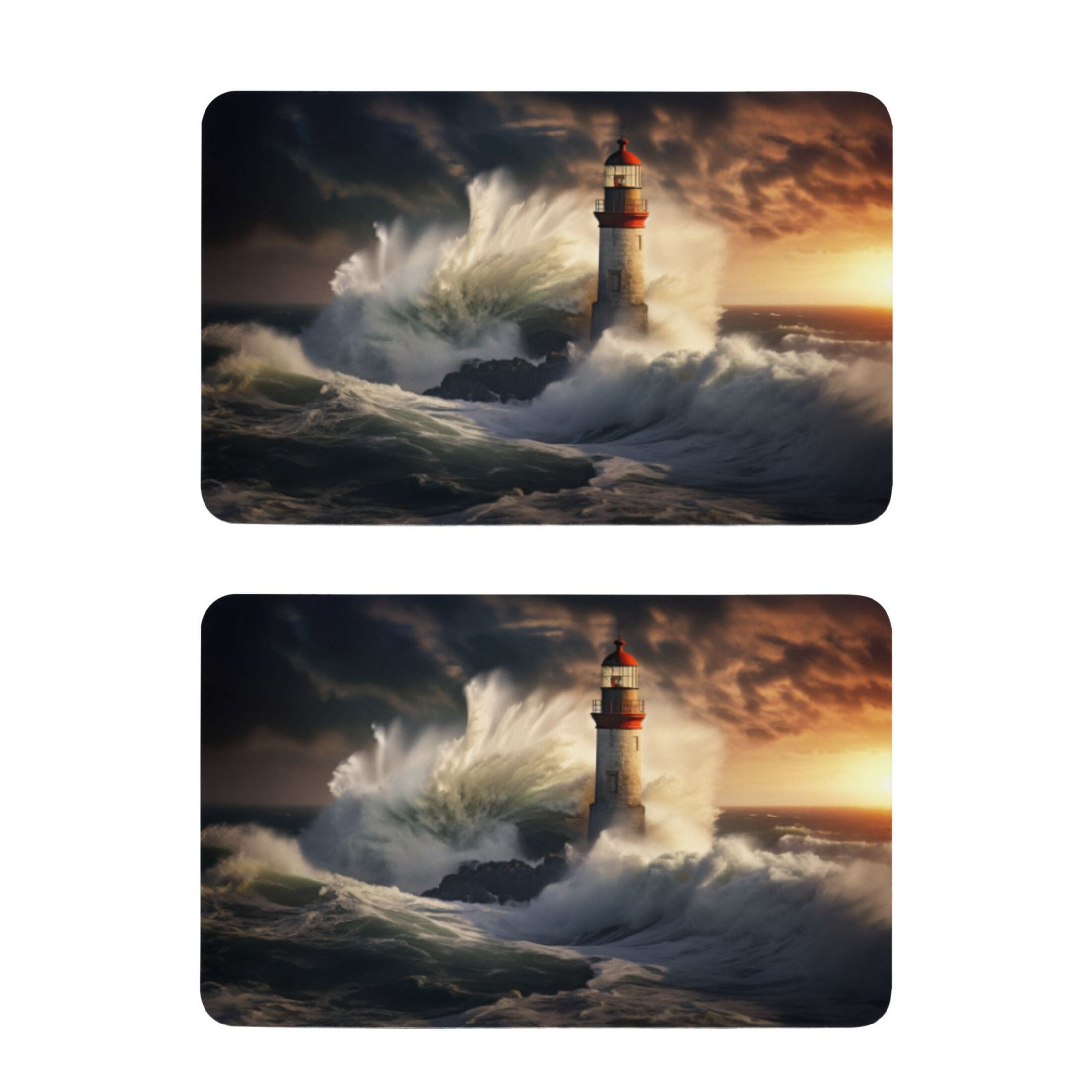Lighthouse and Violent Waves Refrigerator Magnet Stickers Square Fridge ...