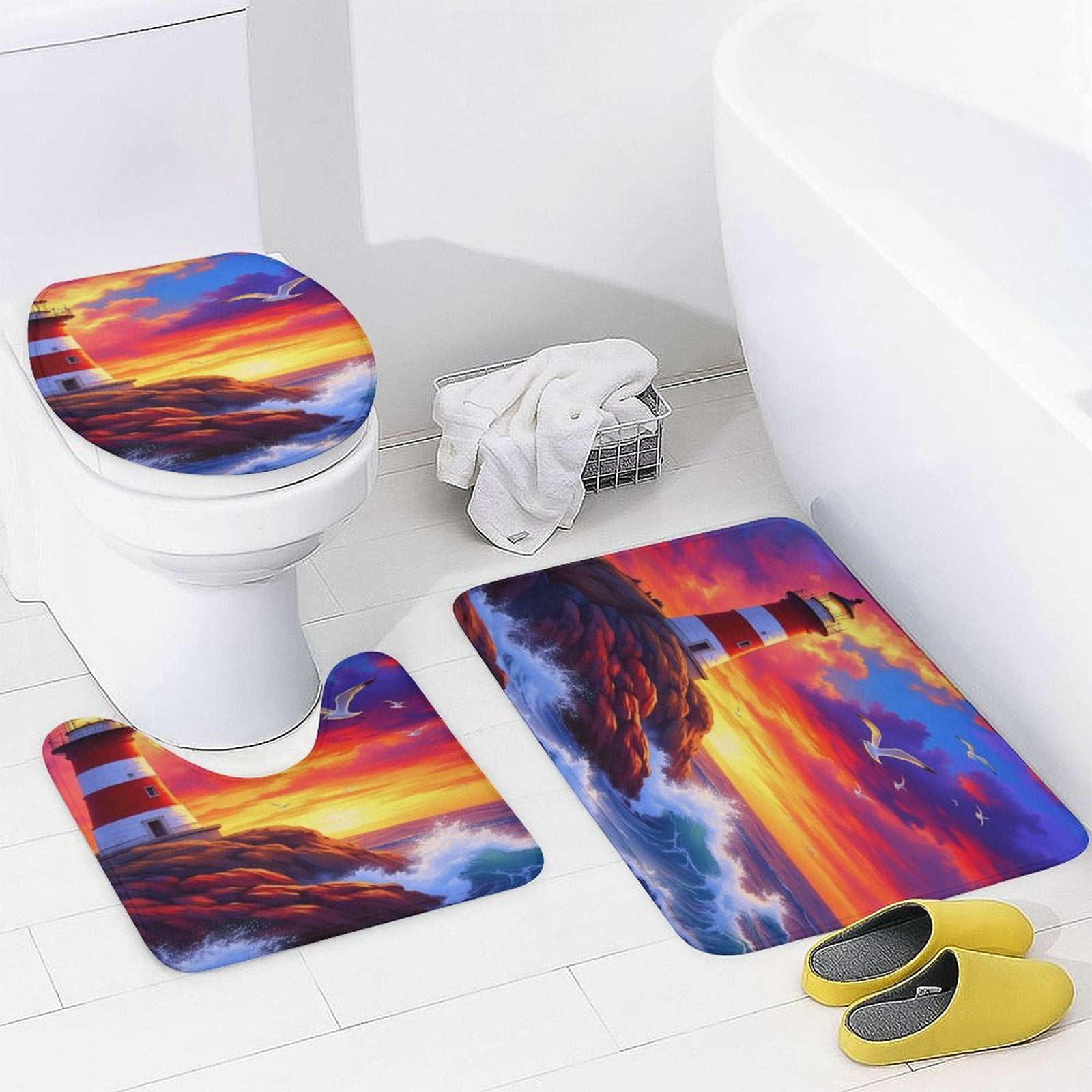 Lighthouse at Sunset Bathroom Mats Sets 3 Piece, Bath Mat Earth Quick ...