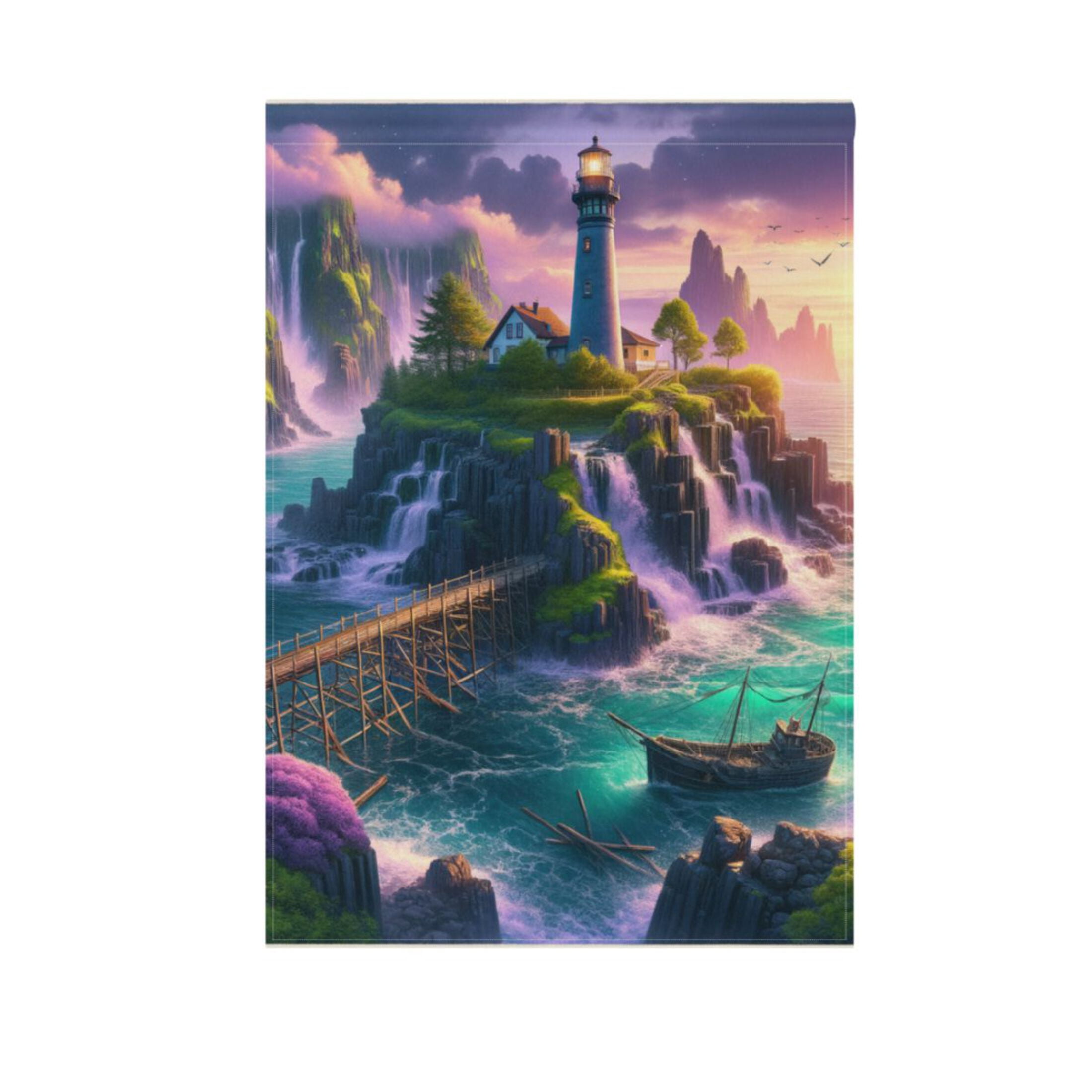 Lighthouse on Island and Bridge Garden Flag 12X18 Double Sided Yard ...