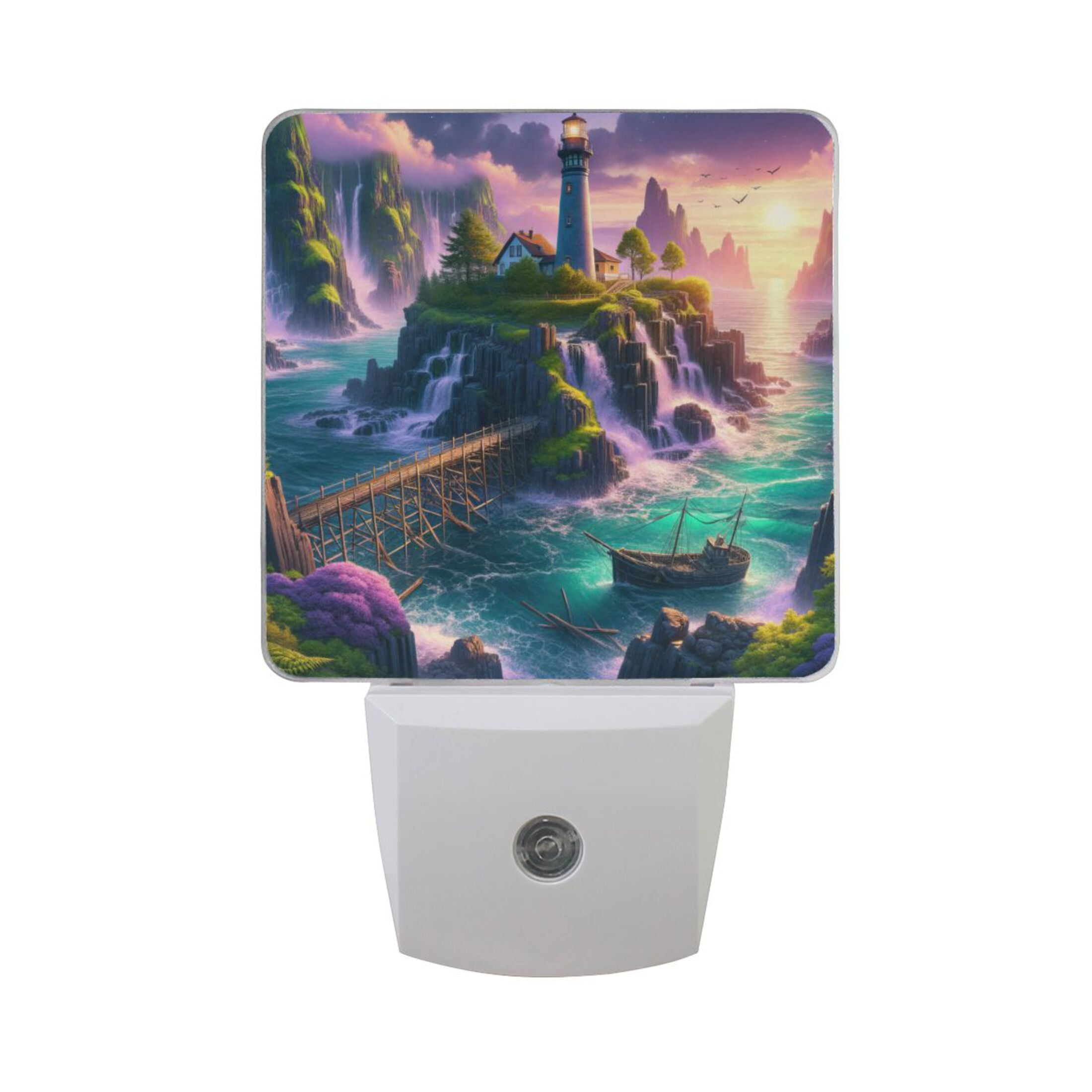 Lighthouse on Island and Bridge Night Light 2 Pack LED Nightlight Plug ...