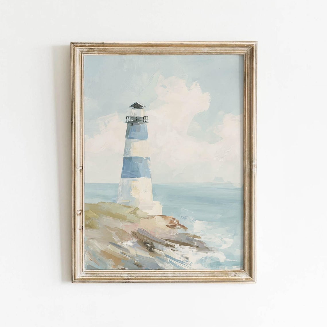 Lighthouse on Rocky Shore Pastel Nautical Summer Coastal Decor Retro ...