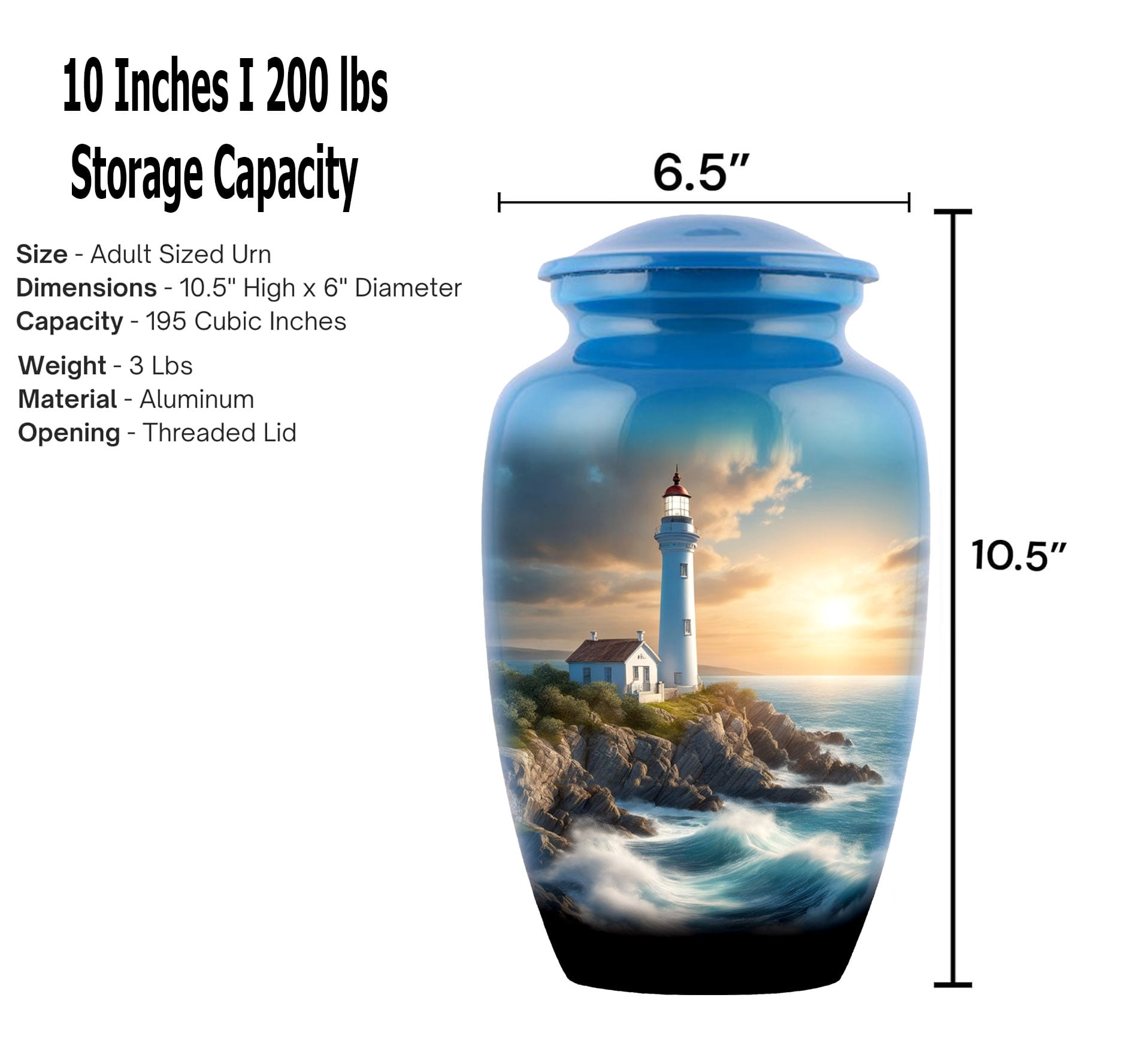 Lighthouse urn,Sunset Aluminum Cremation Urn for Large Adult Ashes ...