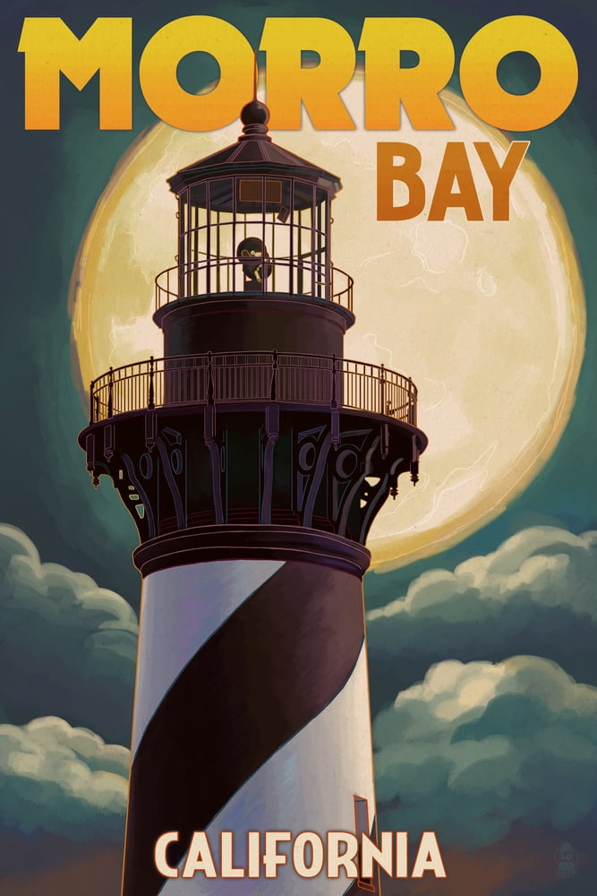 Lighthouse with Full Moon, Morro Bay, California (16x24 Giclee Gallery ...
