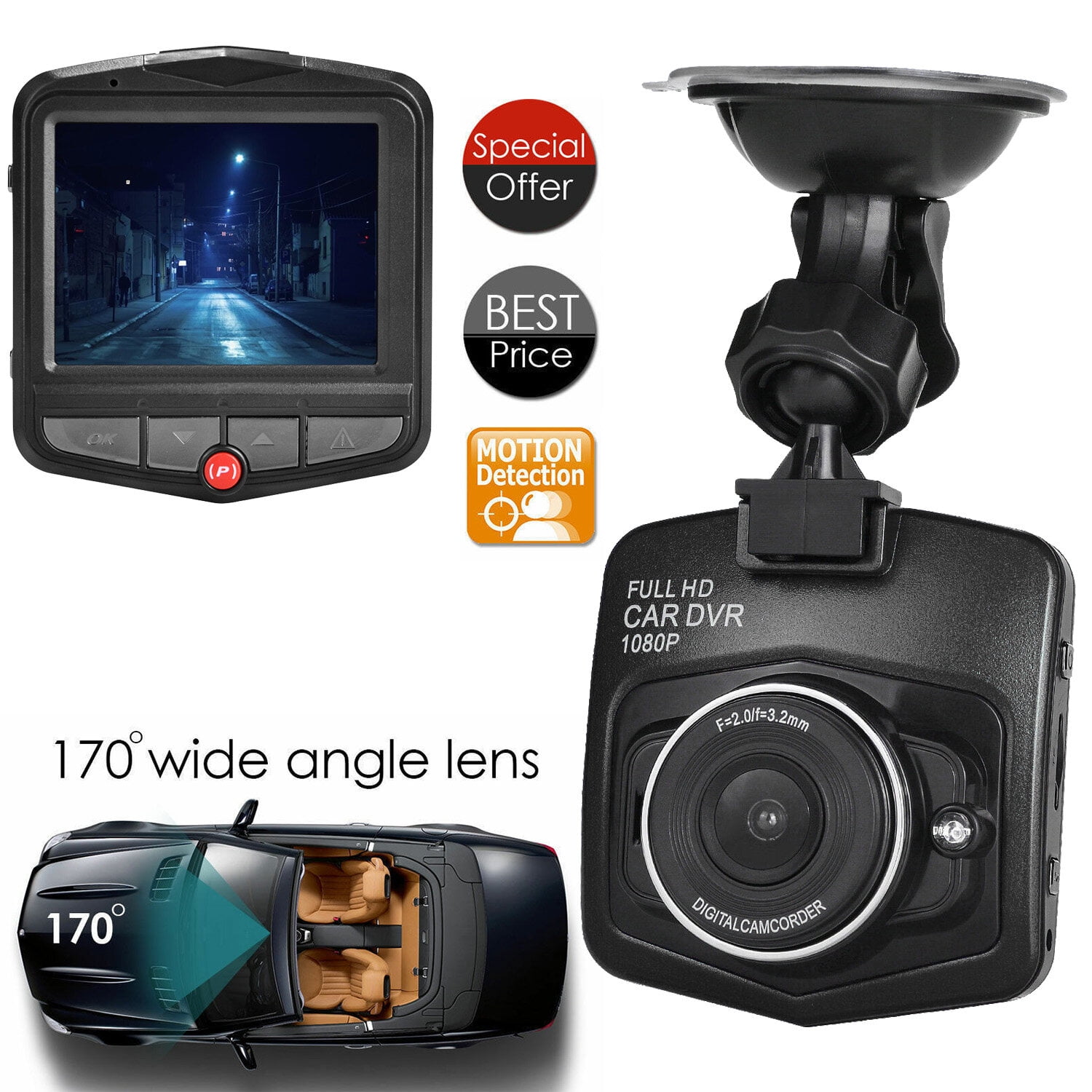 Lighting Car 2.4" Full HD 1080P Night Vision Dash Camera, Blue/Black ...