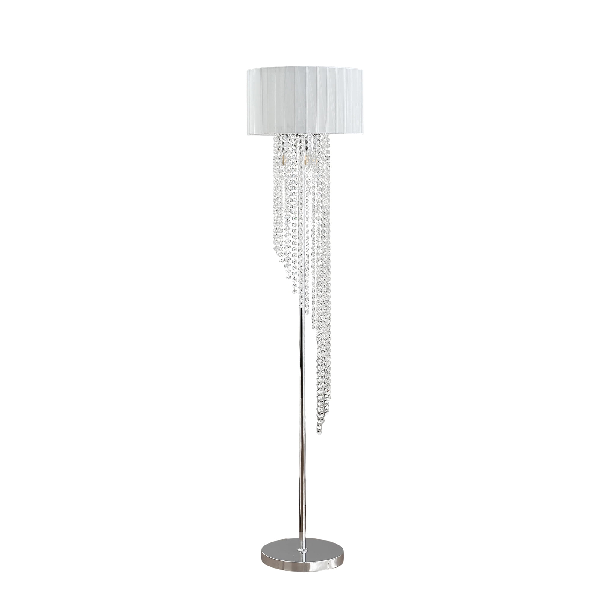 Lighting Fixtures 65.75"H Sheer White Drum Shade Rain Crystal Chrome ...