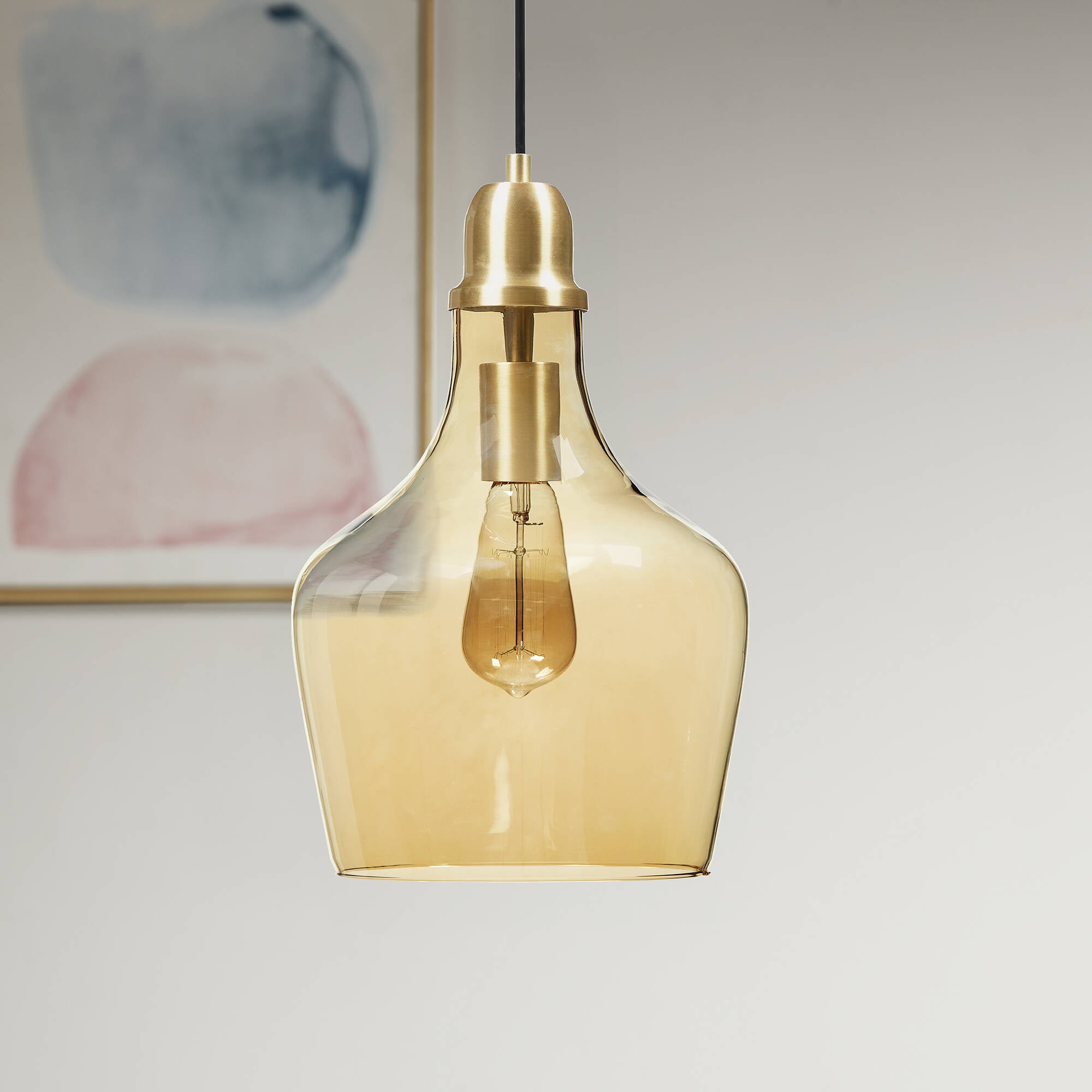 Lighting Fixtures Auburn Bell Shaped Hanging Glass Pendant Light Gold ...
