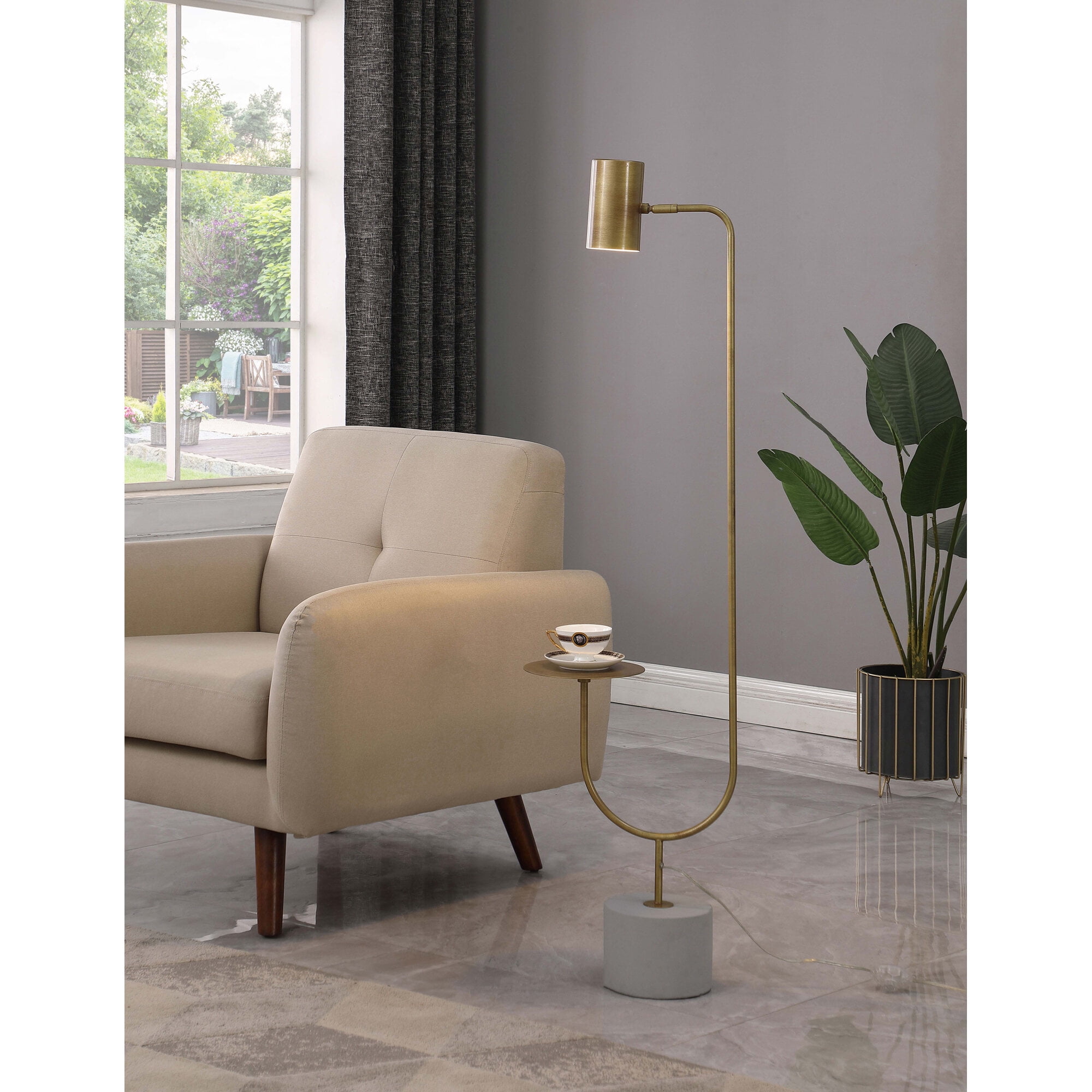 Lighting Fixtures Corletta Antique Brass and Grey Floor Lamp with Round ...