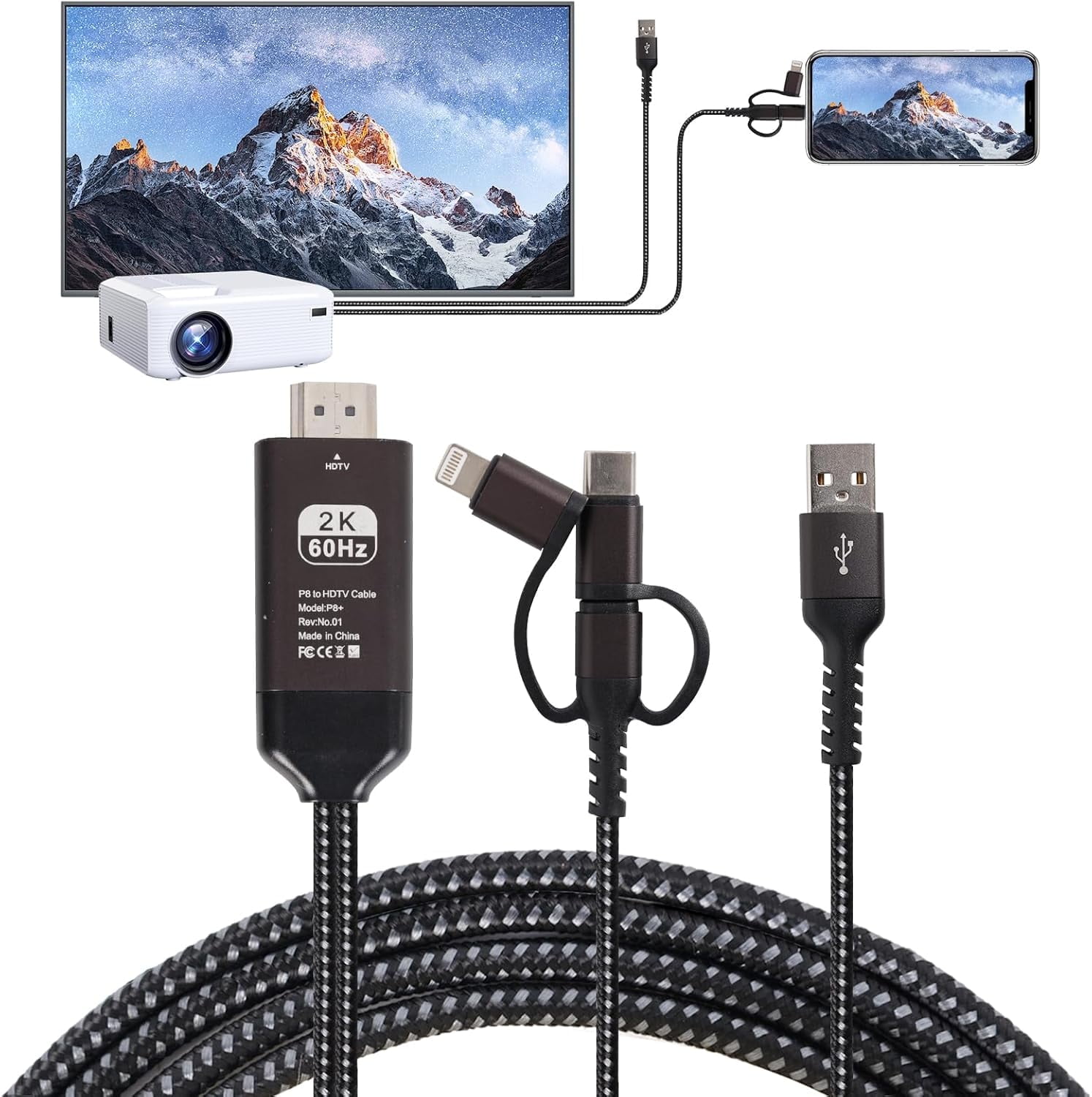Lighting to Cable Adapter for TV Phone to TV Adapter 2k 60Hz 1080P ...