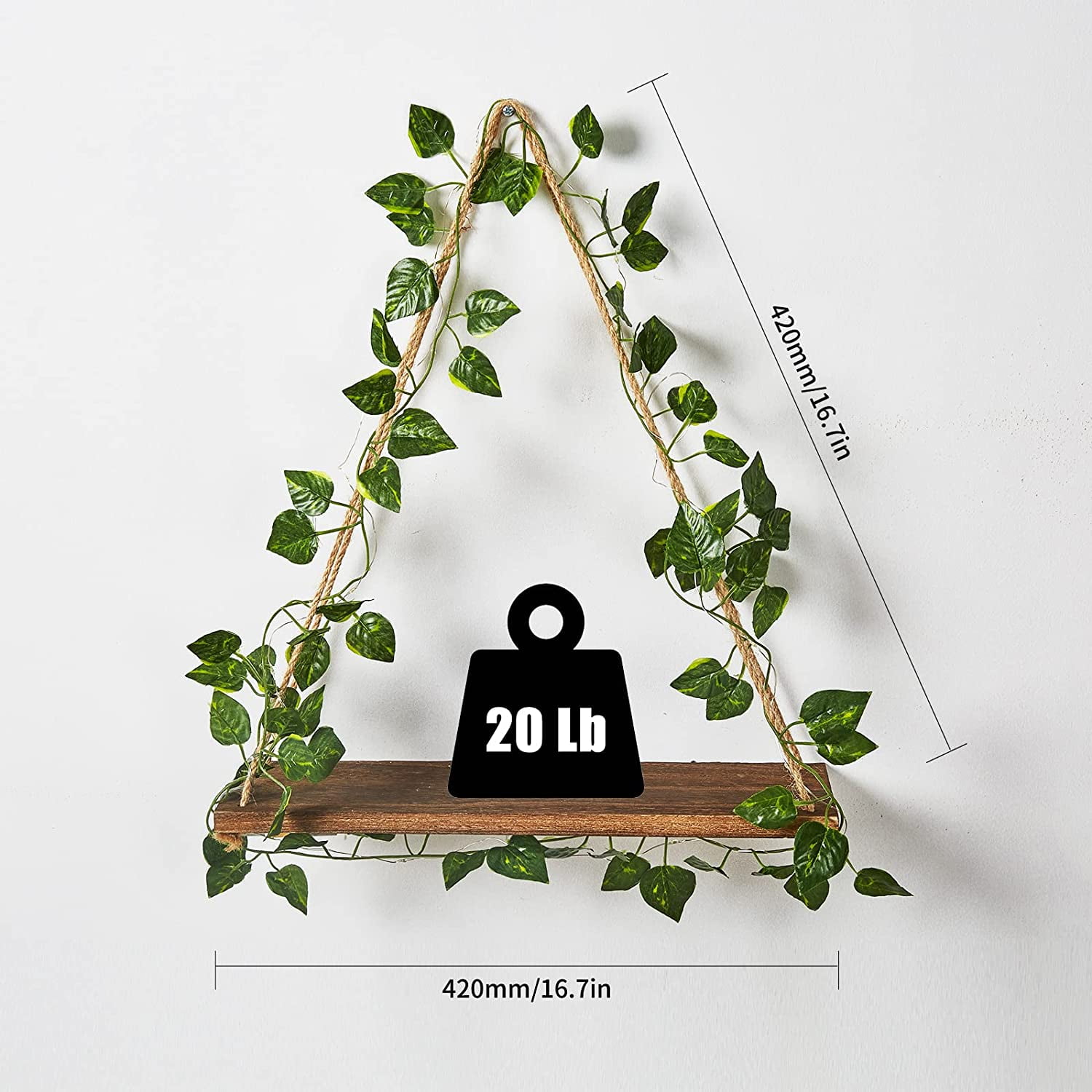 Lighting Organize String Wooden Hanging Shelves Braided Rope[Set of 2 ...