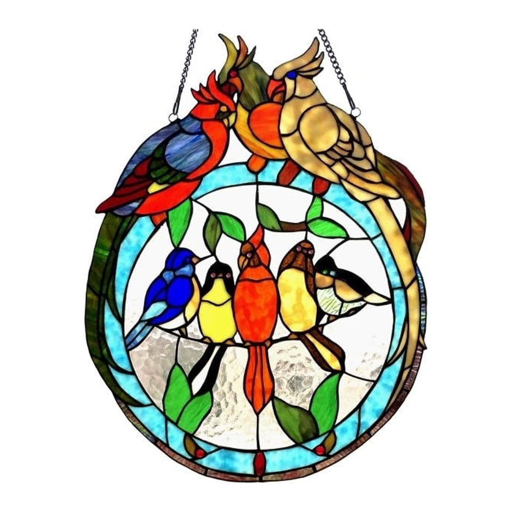 Lighting SONGBIRD Tiffany-glass featuring Birds Resting on Wire Window ...