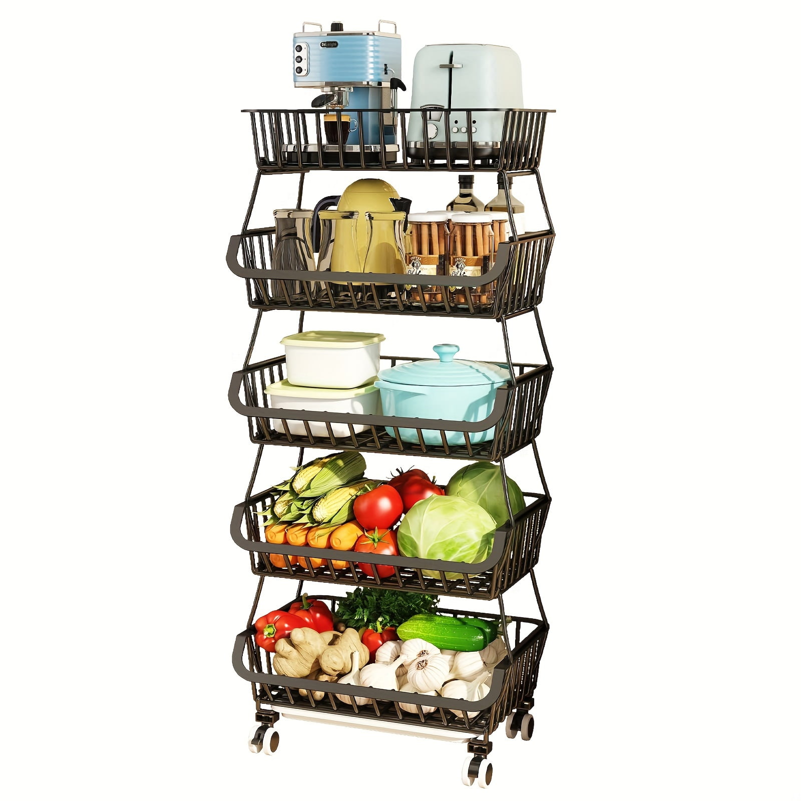 LightingGo 5 Tier Fruit Vegetable Storage Basket,Tackable Fruit and ...