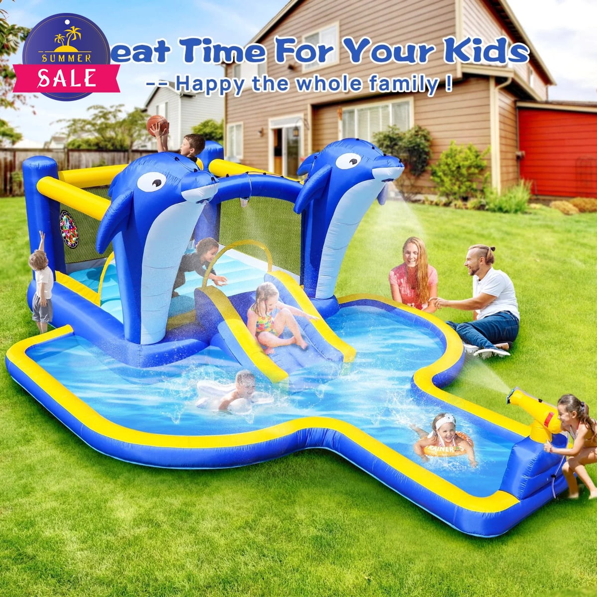 LightingGo 6 In 1 Inflatable Water Slide Trampoline Bounce House ...