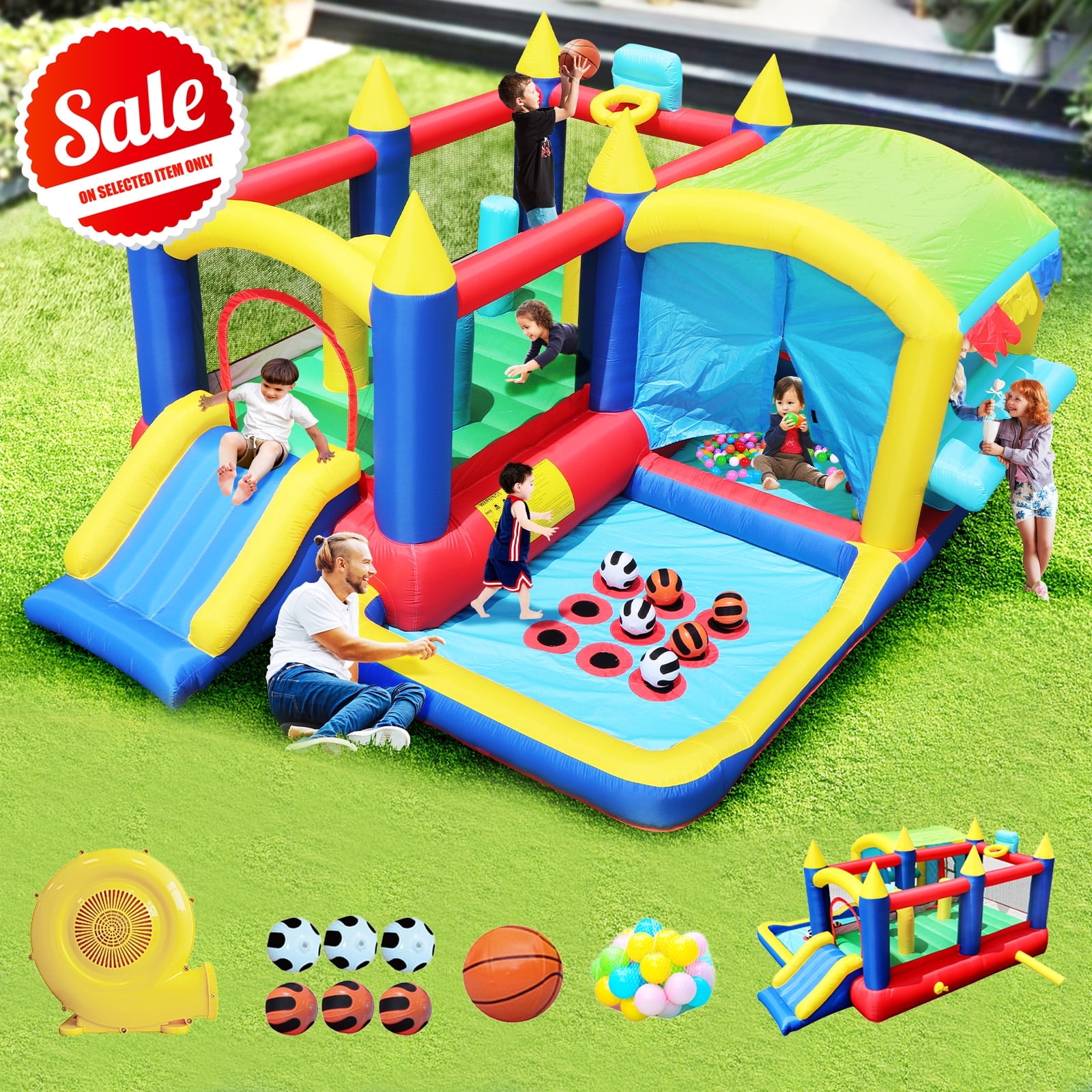 LightingGo 7 in 1 Giant Inflatable Bounce House,Kids Bounce House ...