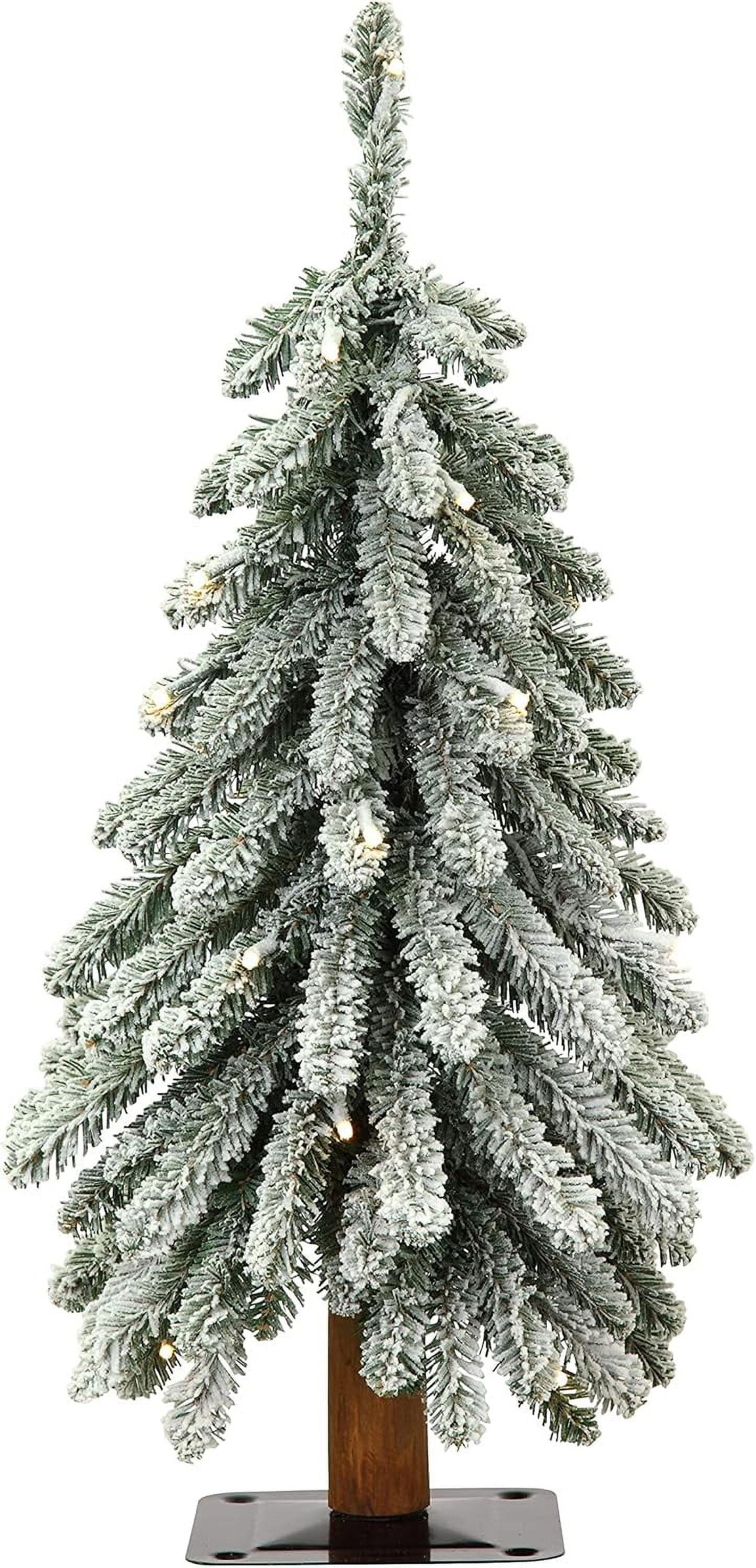 Lightly Flocked Alpine Tree with Real Wood Pole - Pre-Lit with Warm ...