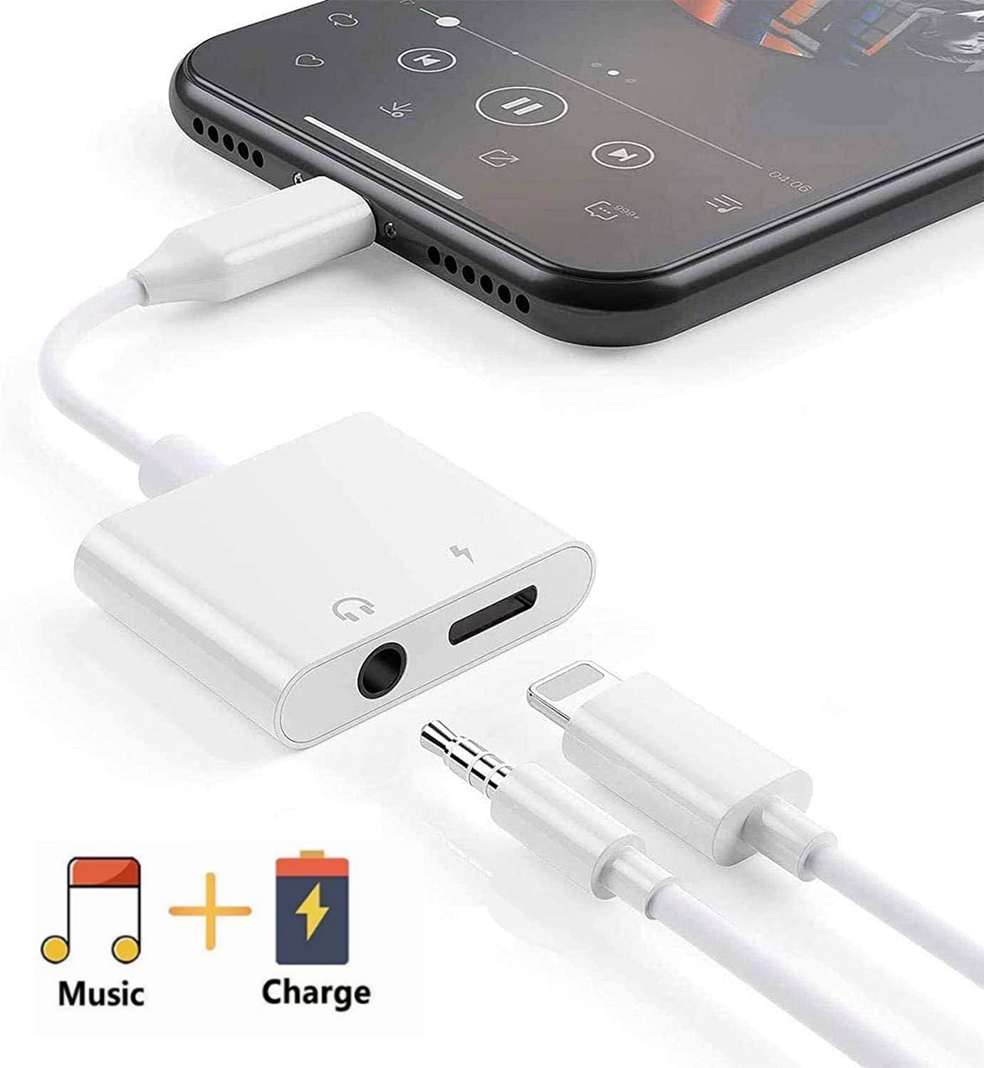 Apple Lightning to 3.5mm Headphone Adapter & Charger, Dual Ports for ...