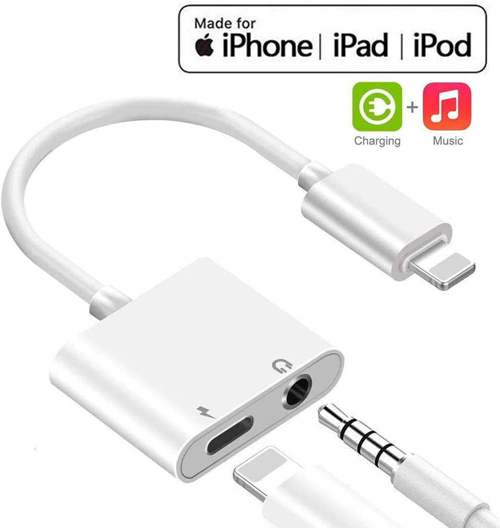 Lightning to 3.5 mm Headphone Adapter Dual Ports Dongle Charger Jack ...