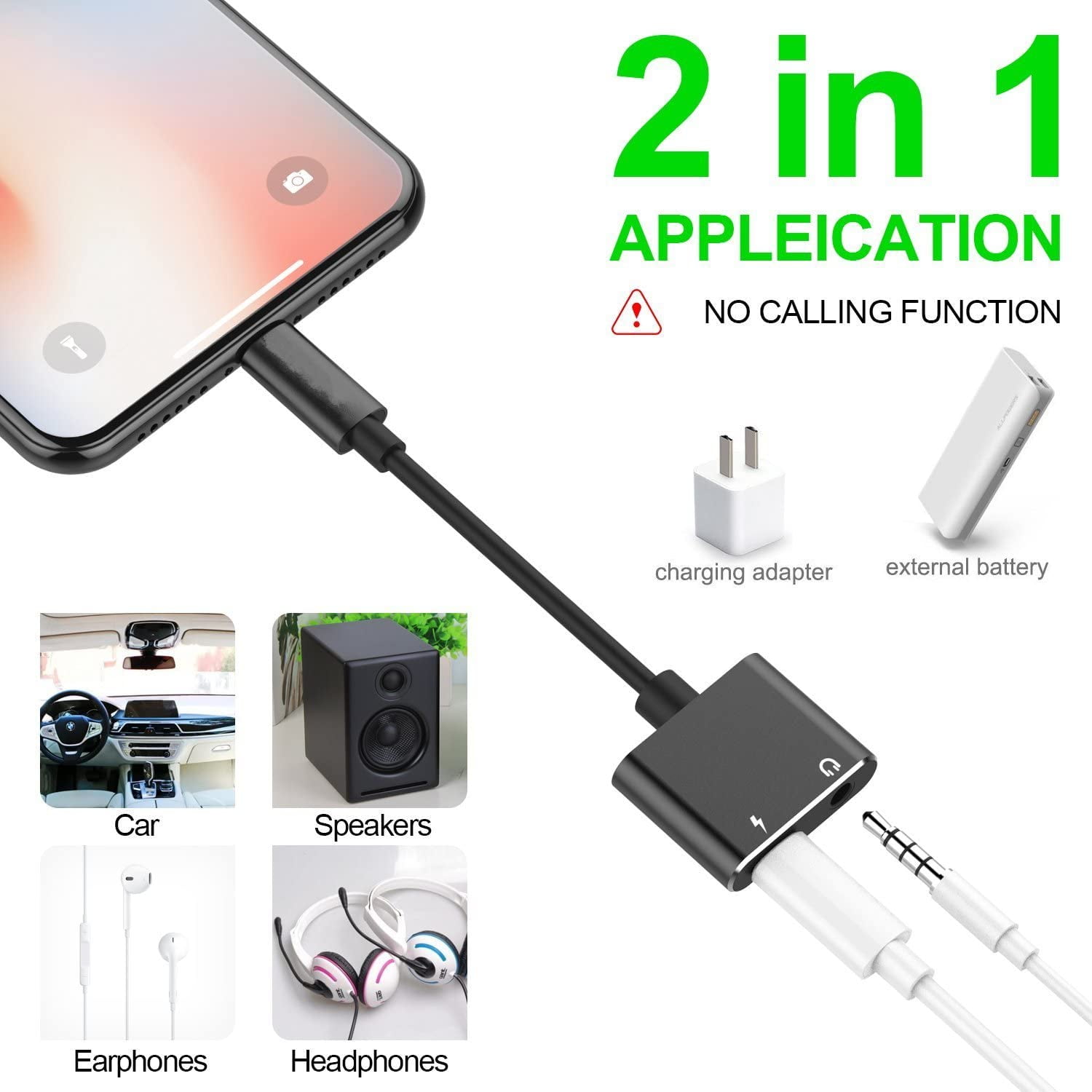 Lightning to 3.5mm Headphone Splitter, 2 in 1 Lightning to 3.5mm ...