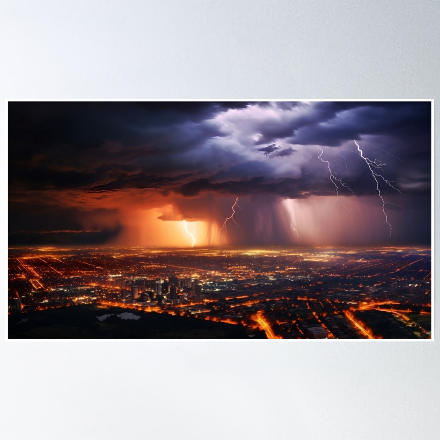 Lightning And Thunderstorm Over The City Skyline 4 Poster Wall Art ...