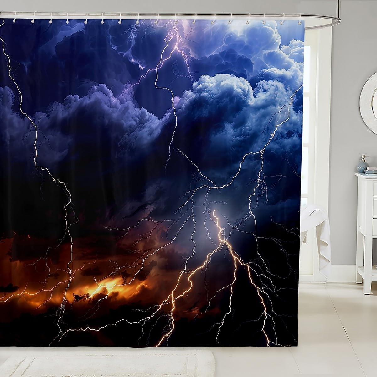Lightning Bath Curtain 72"Wx72"L Trippy Landscape Shower Curtain Nature ...