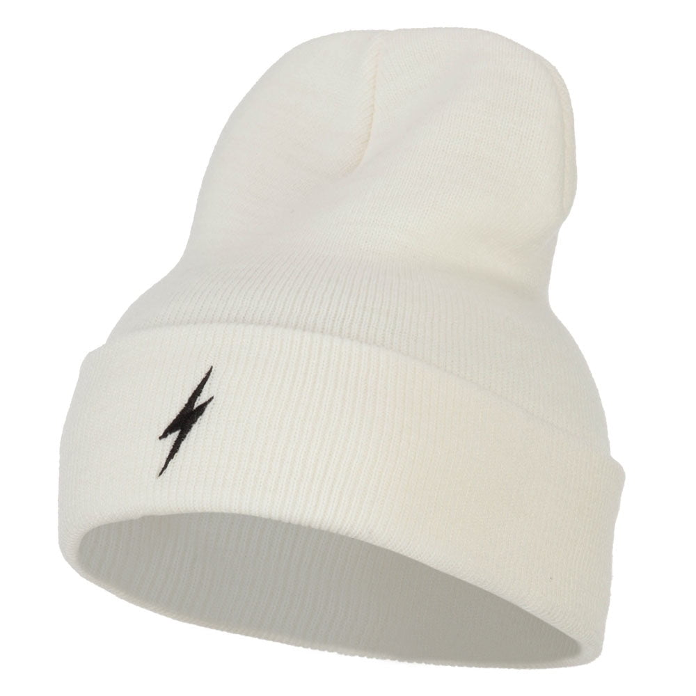 Lightning Bolt Embroidered Long Beanie - White OSFM - Walmart.com