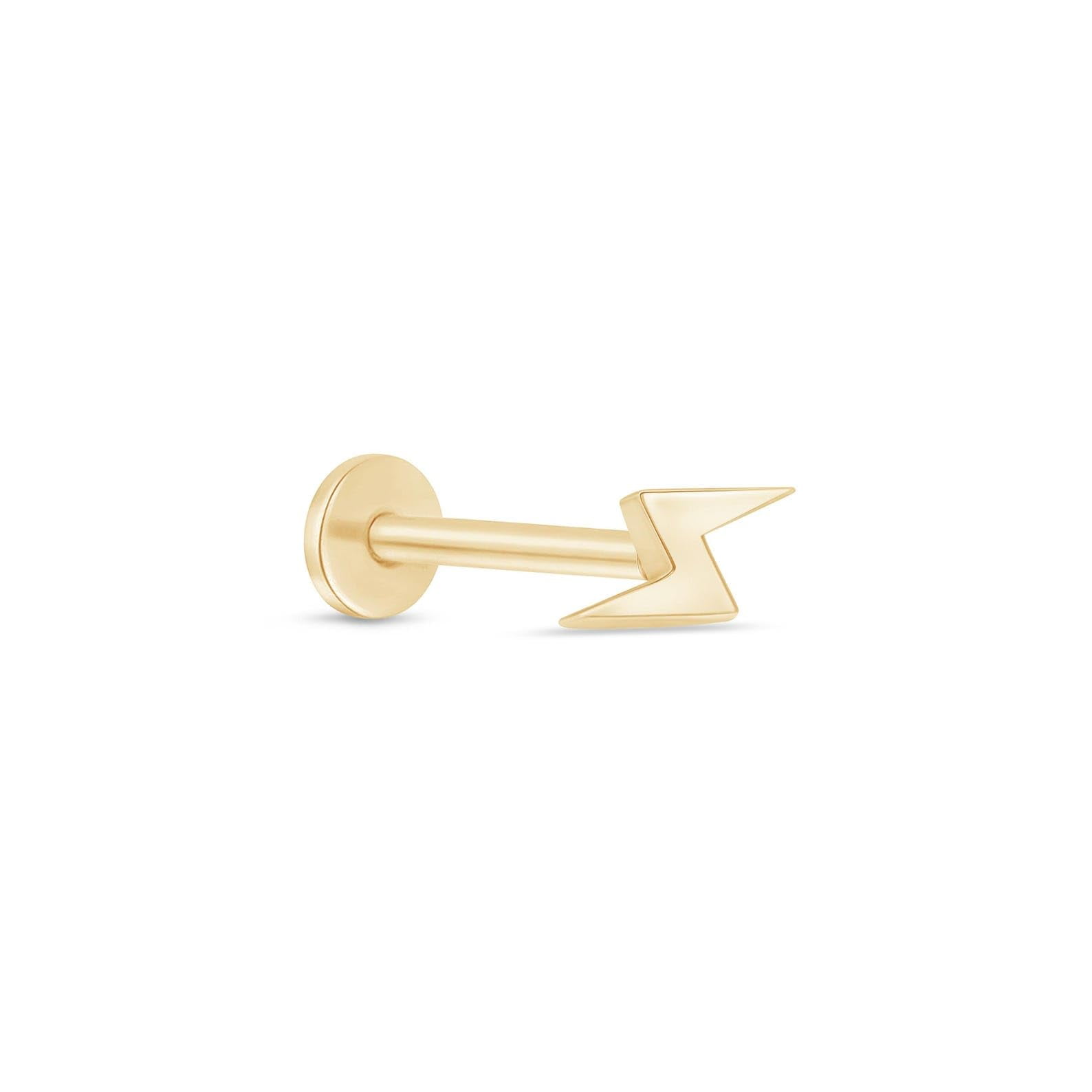 Lightning Bolt Flat Back Earring 14K Solid Yellow Gold Stud Cartilage ...