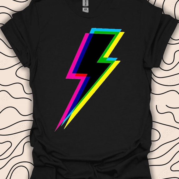 Lightning Bolt Shirt Retro Neon Graphic Gift Electric Design Cotton Tee ...