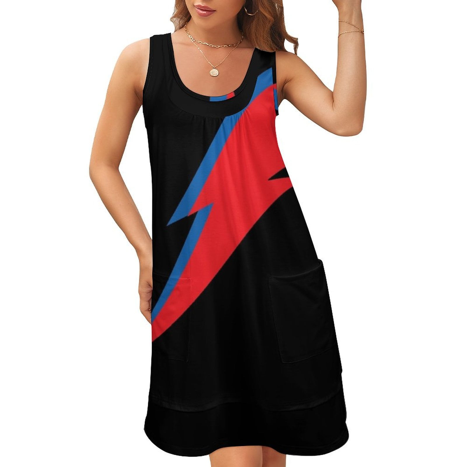 Lightning Bolt Sleeveless U-Neck Fake Two Piece Dress women's evening ...