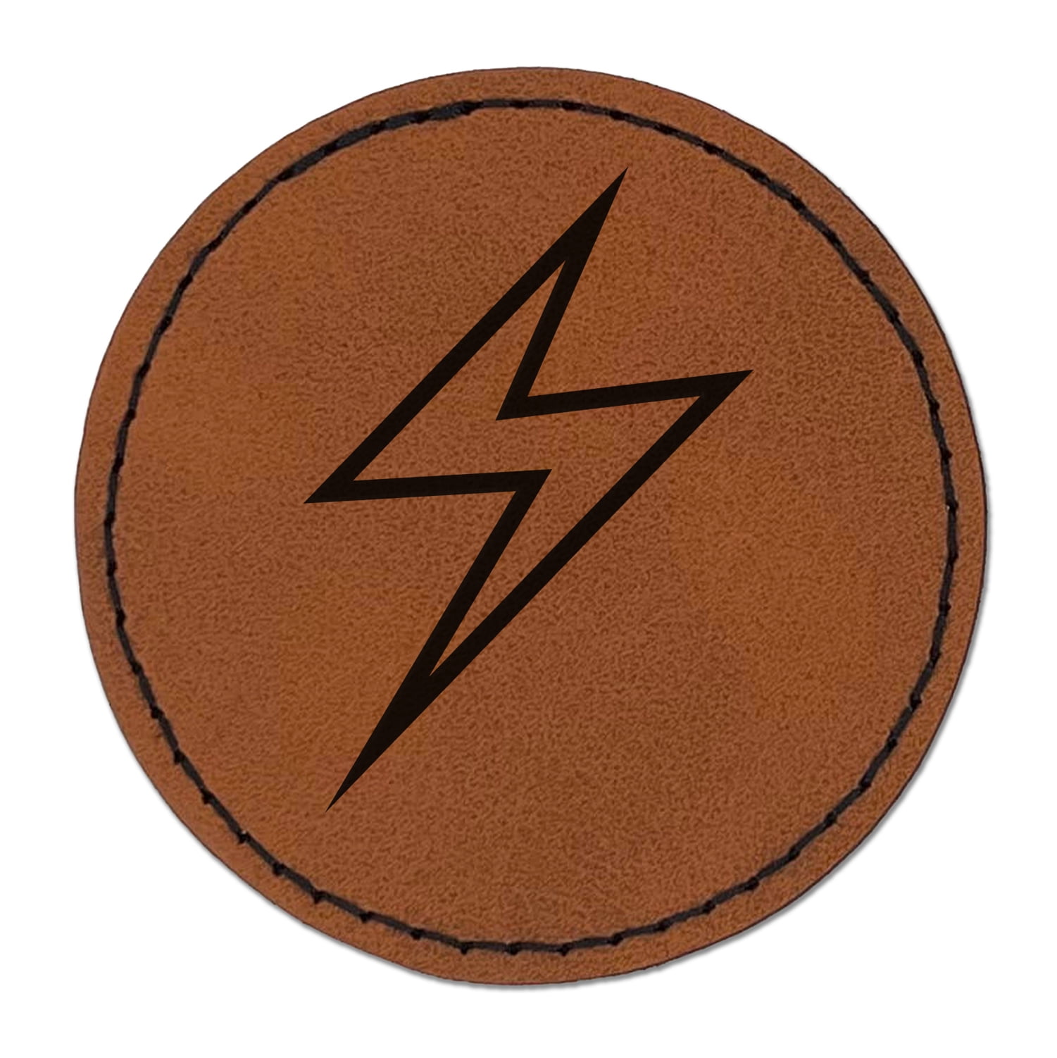 Lightning Bolt Thunderbolt Outline 2.5" Faux Leather Round Engraved ...
